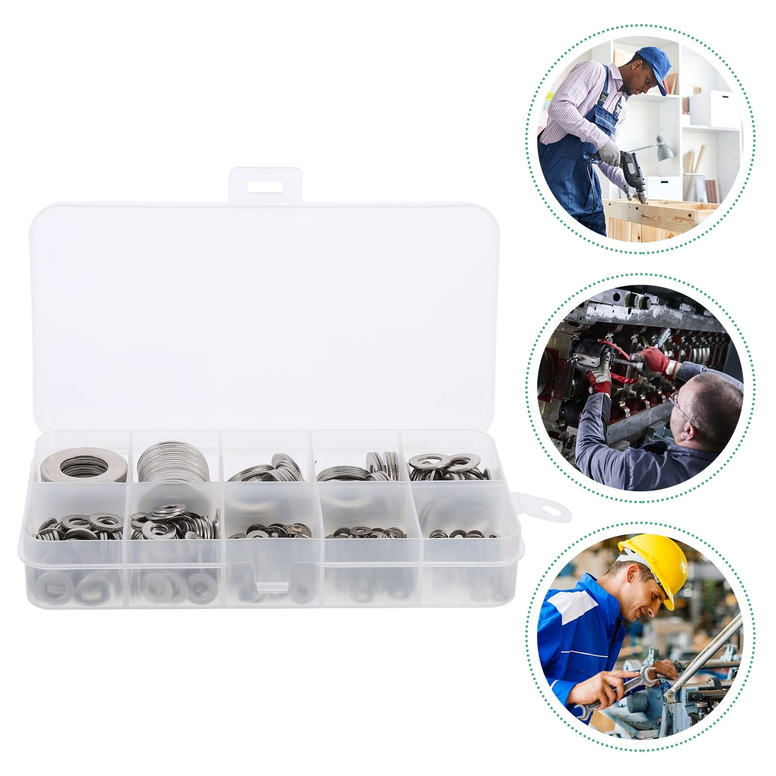 OFFIGAM Circular Silver Stainless Steel Flat Washers Assortment Set ...