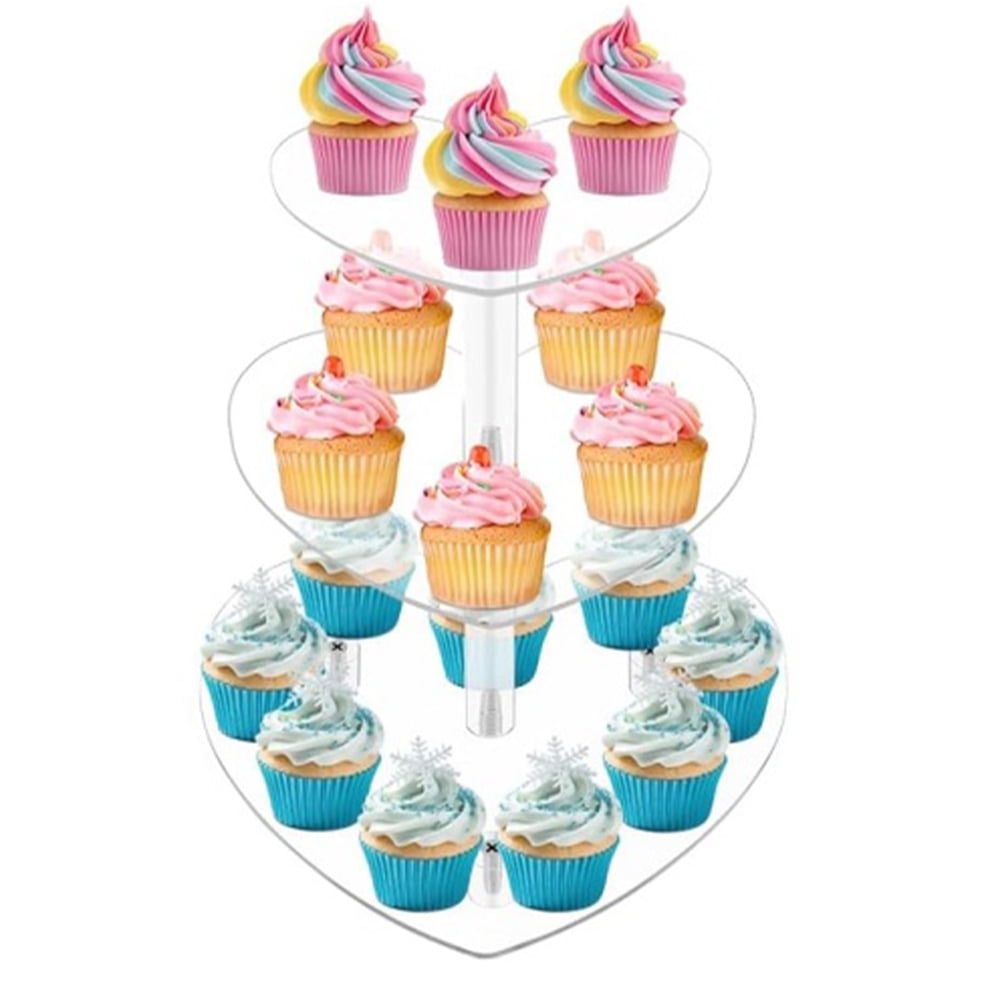 OFFIGAM Elegant Heart Shaped Acrylic Cupcake Stand for Parties 3 Tier ...
