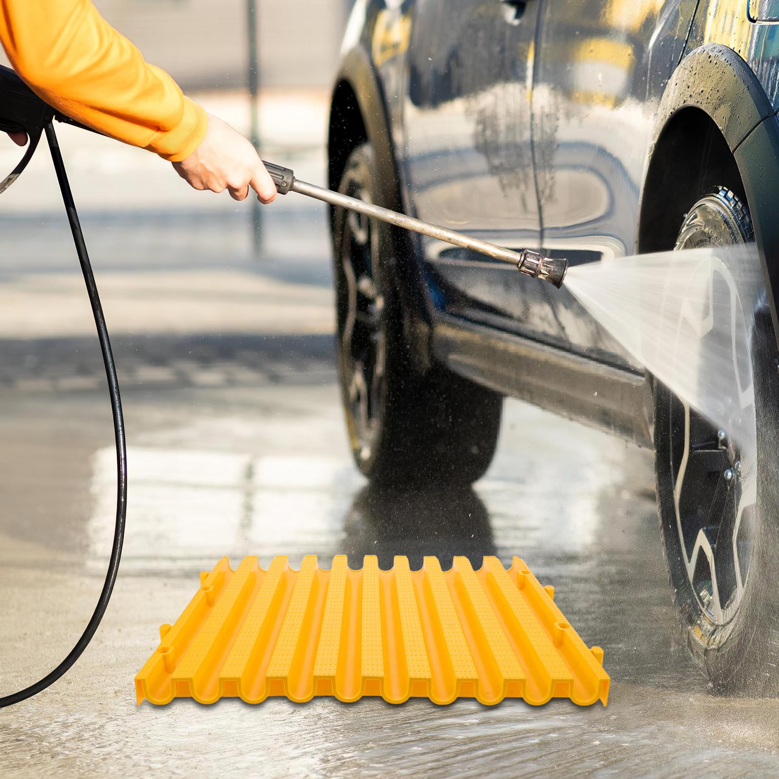 OFFIGAM Yellow PVC Interlocking Drainage Mat with Hole Design for Car ...
