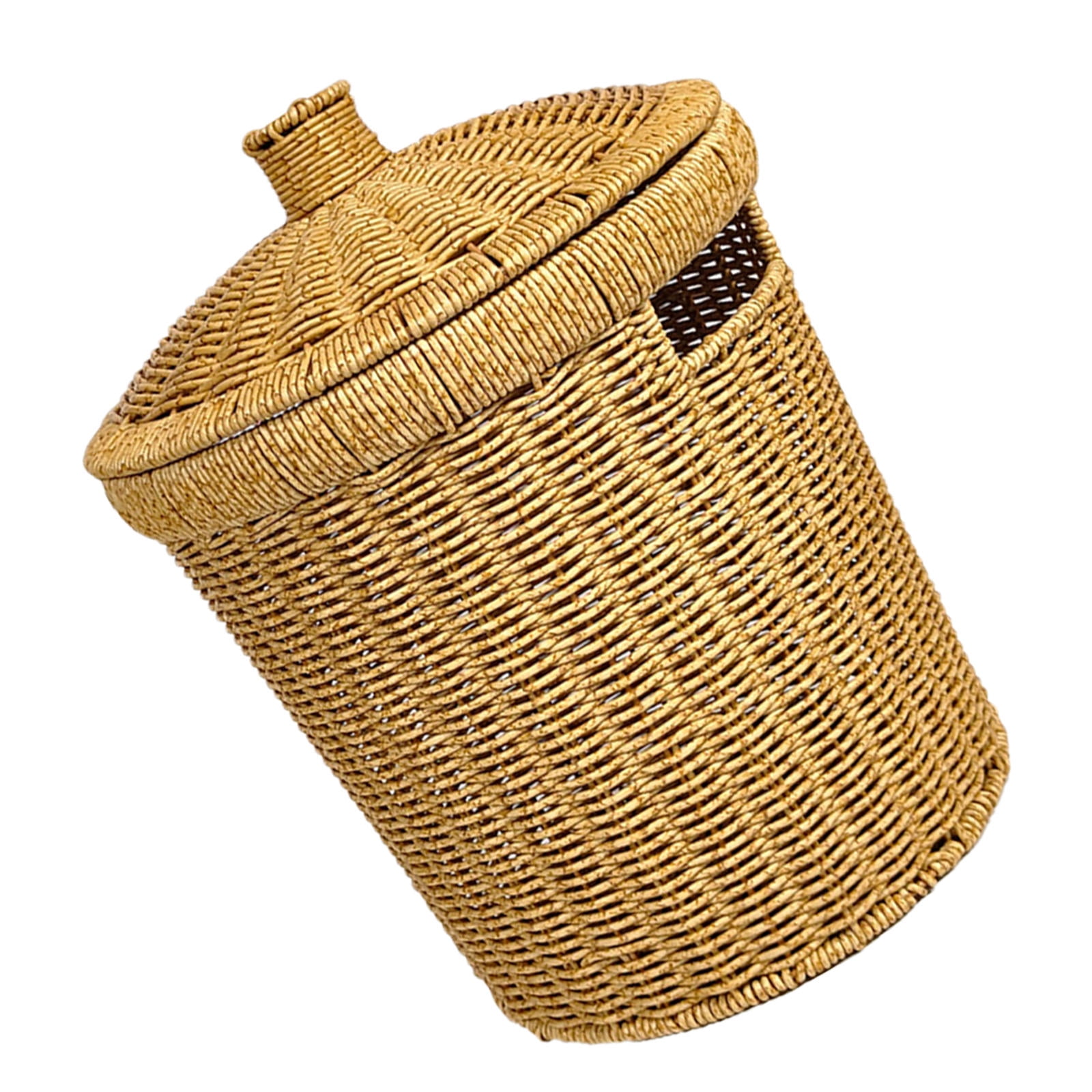 OFFIGAM Handwoven Rattan Trash Can with Lid, Brown PP and Iron for Home ...