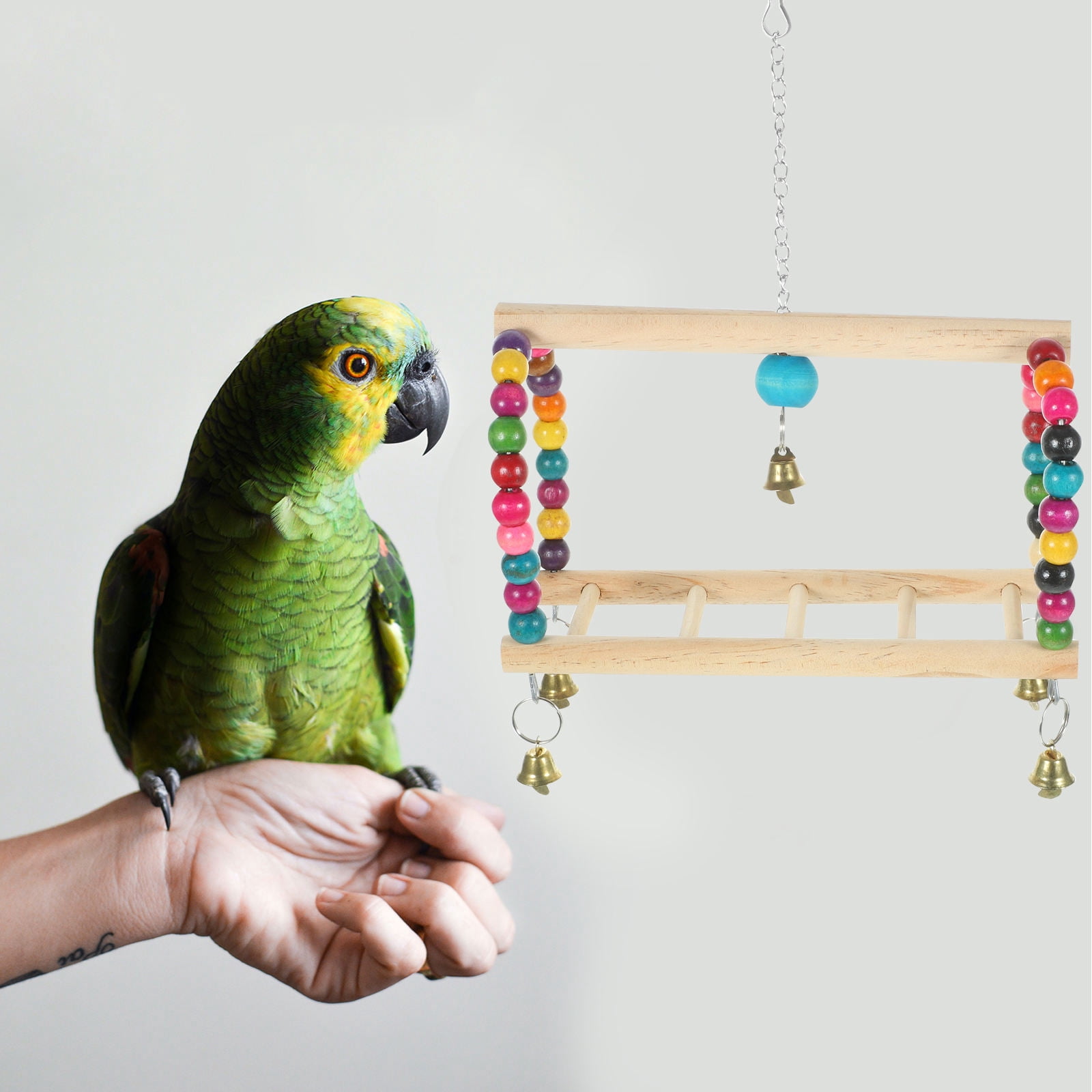 OFFIGAM Bird Swing Hammock Parrot Perch Stand Wooden Parrot Accessories ...