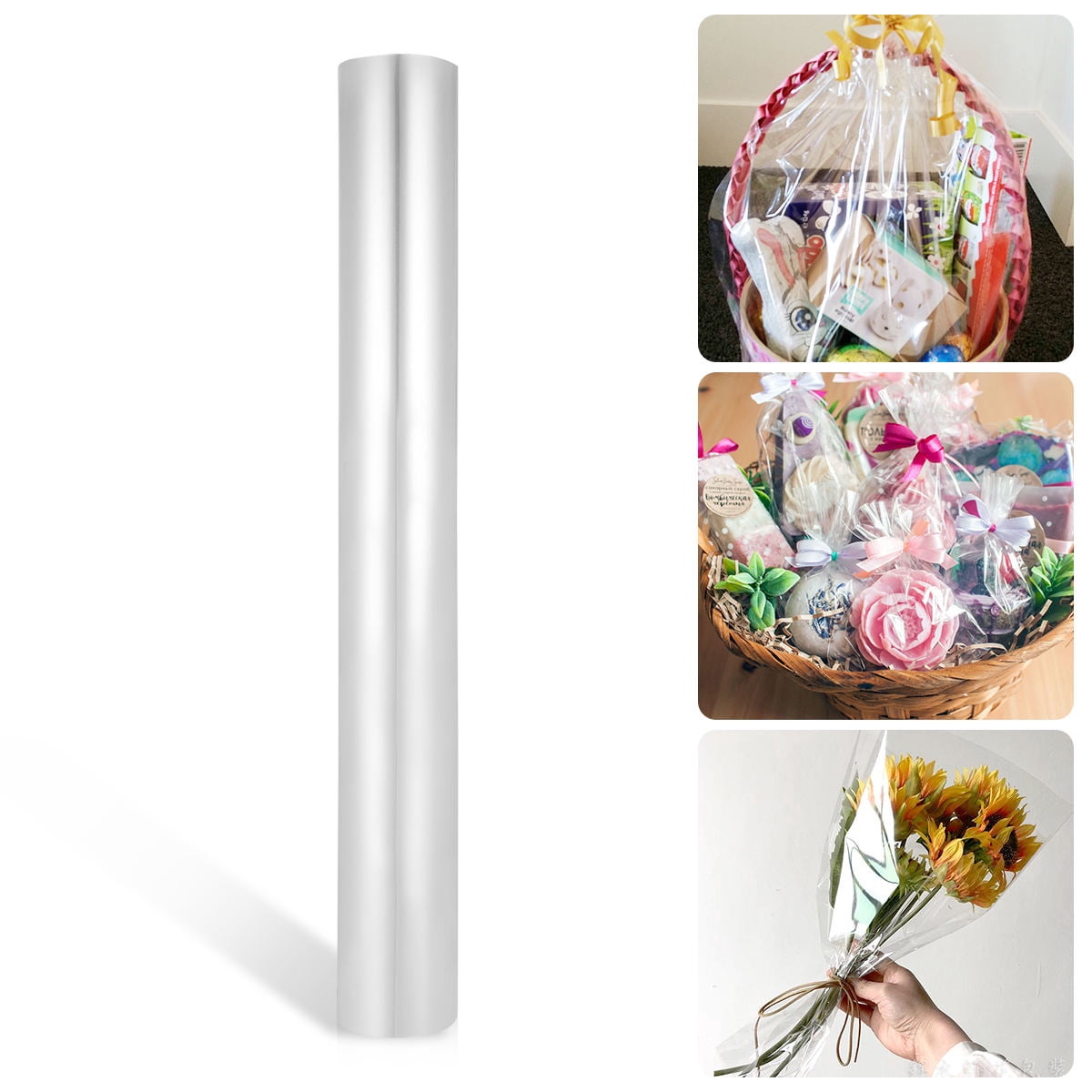 OFFIGAM Silver Cellophane Roll BOPP Wrapping Paper for Gift Baskets ...