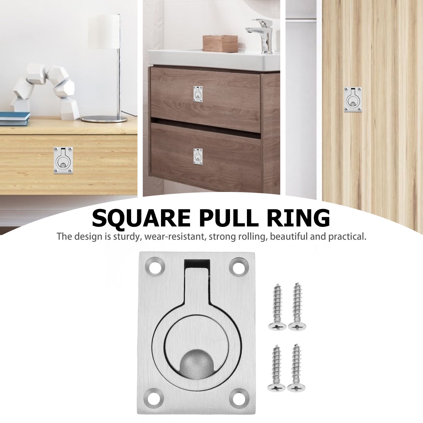 OFFIGAM Stainless Steel Pull Ring 1Pack Silver Square Gate Pull Handle ...