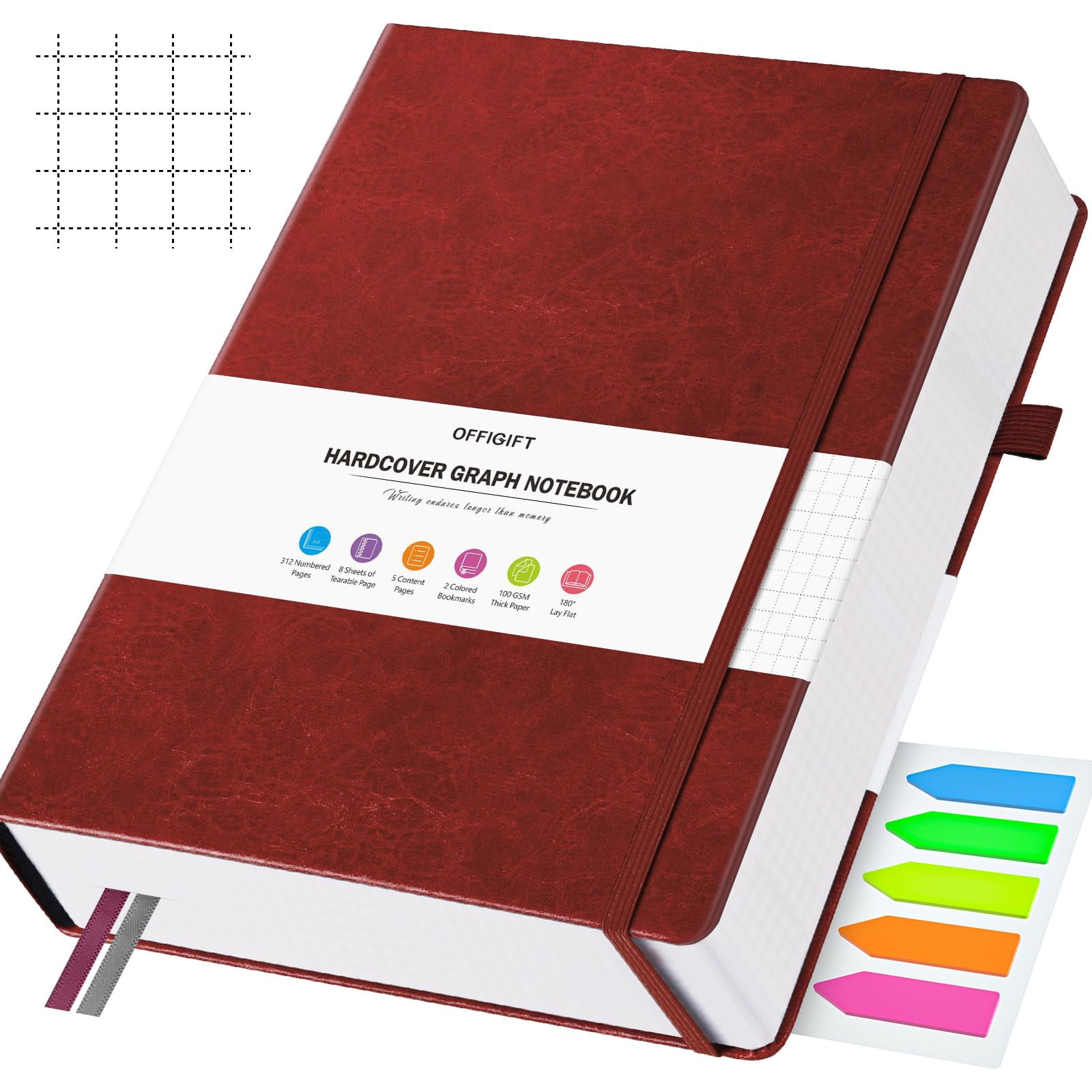 OFFIGIFT Graph Paper Notebook, 312 Numbered Pages B5 Hardcover Leather ...