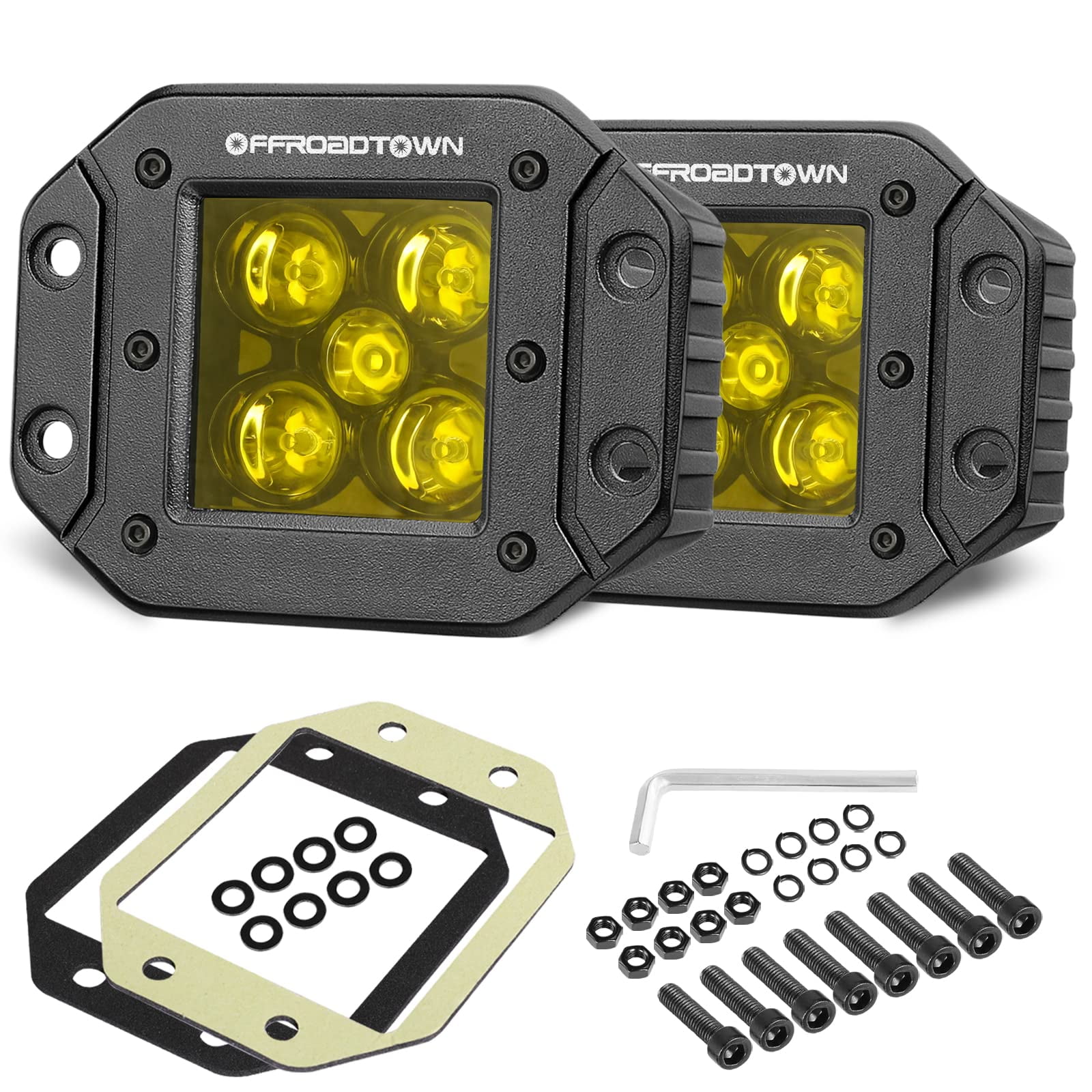 OFFROADTOWN 5 Inch Yellow SSF20 Flush Mount LED Pods 2PCS 100W CREE LED ...