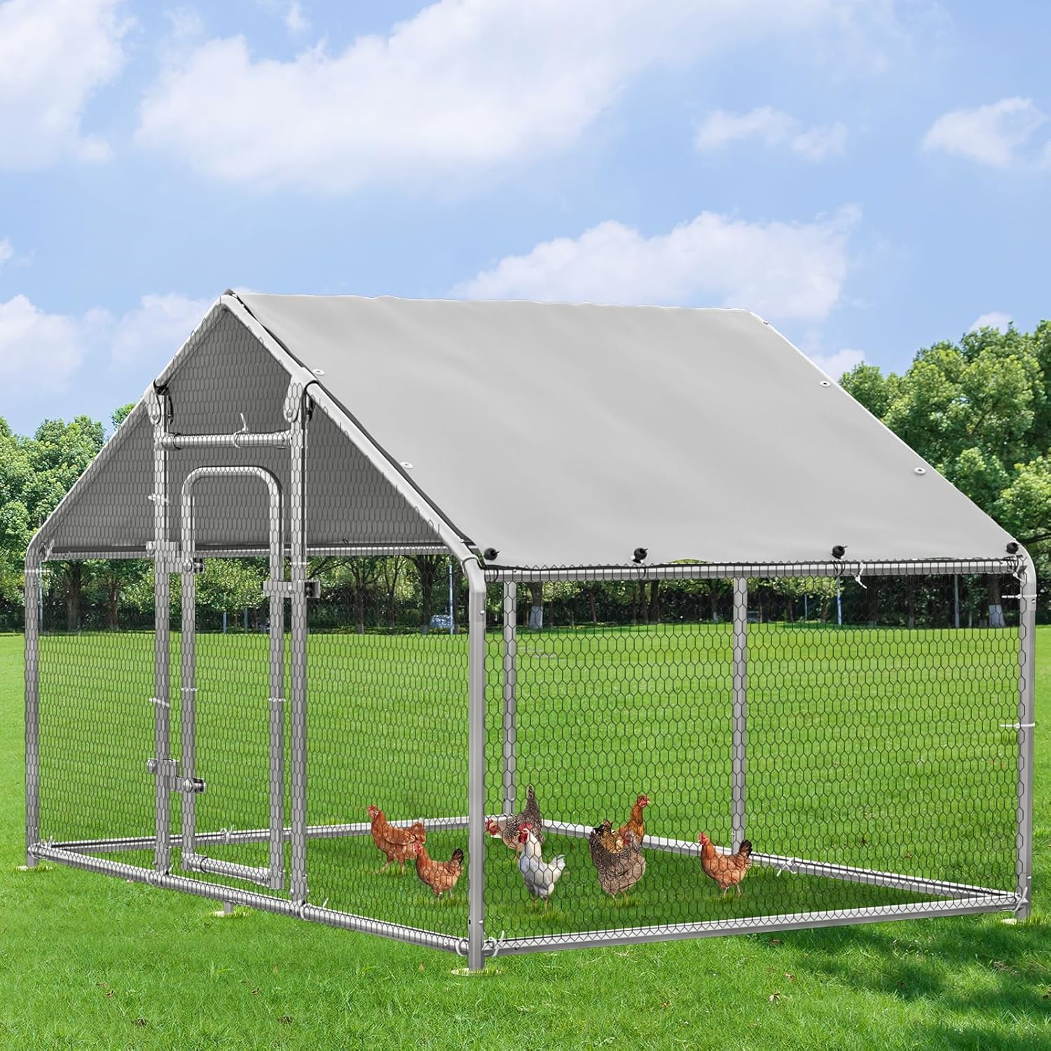 OFIKA Large Metal Chicken Coop,Walk-in Poultry Chicken Cage Rabbits ...