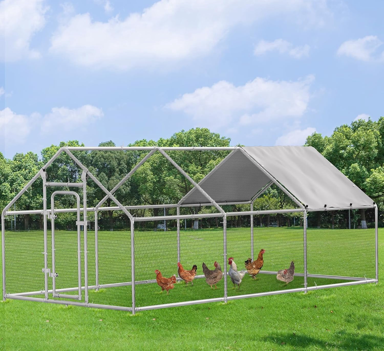 OFIKA Large Metal Chicken Coop,Walk-in Poultry Chicken Cage Rabbits ...