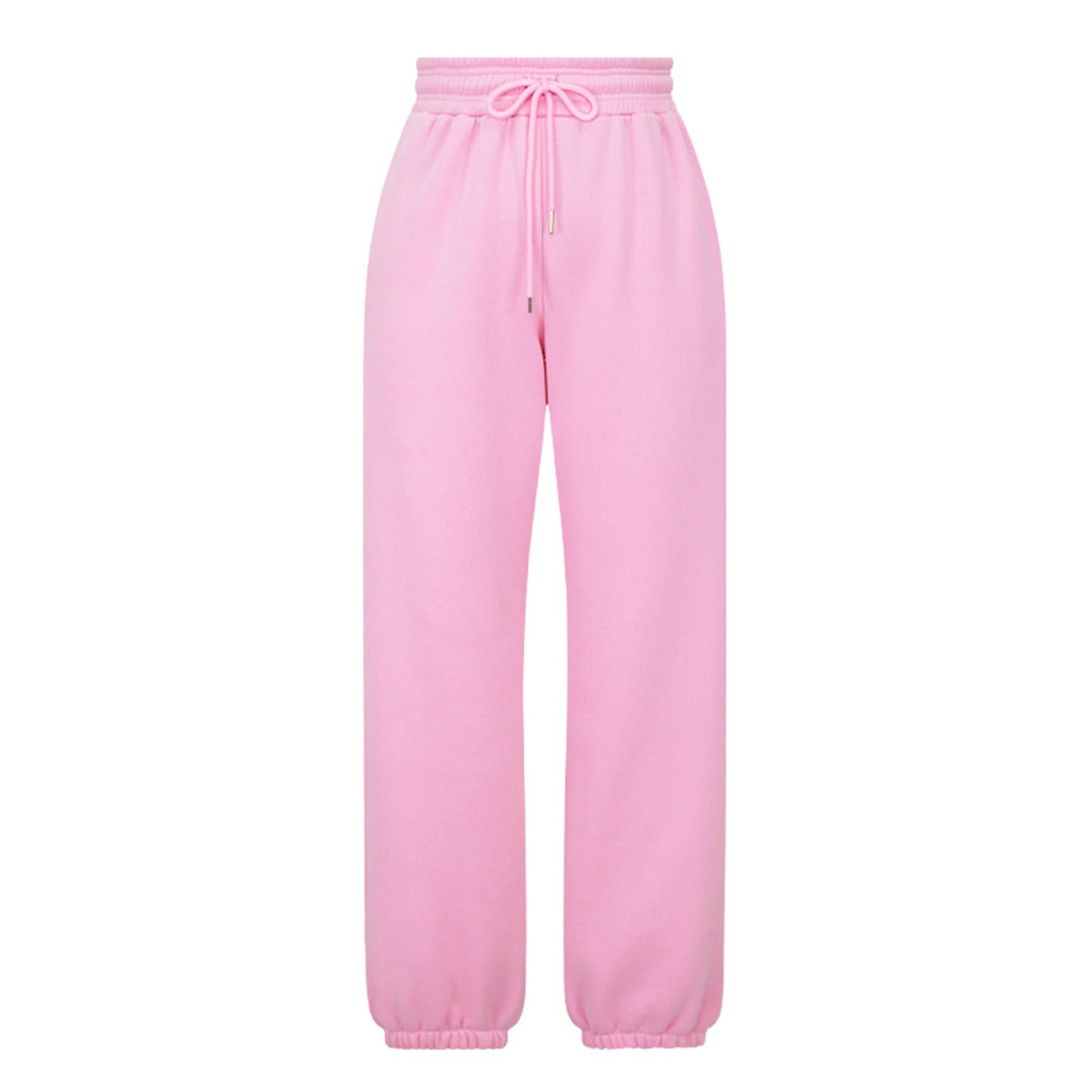 Oflalw Womens Pants Solid Color Loose Casual Elastic High Waist