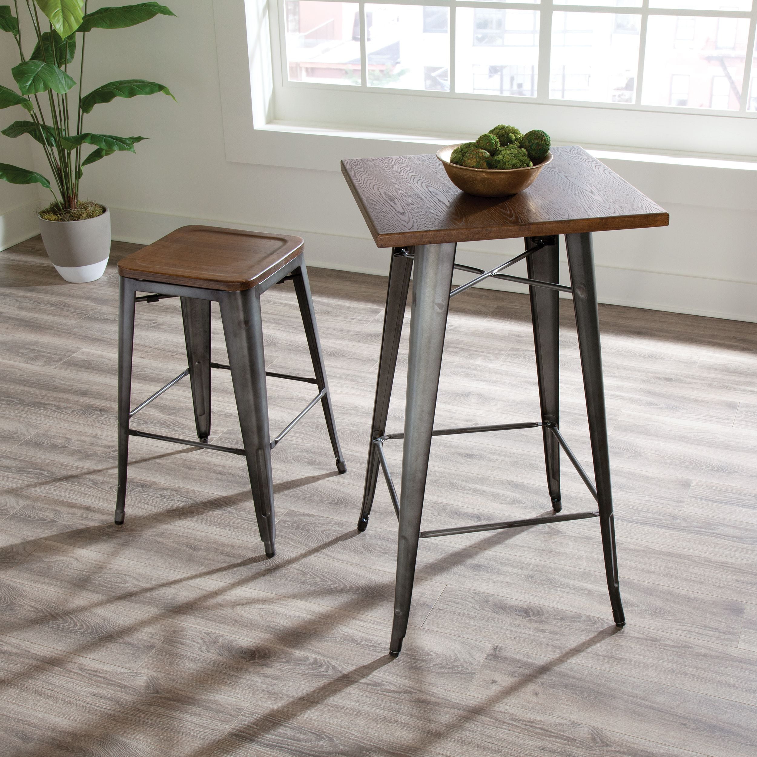OFM 161 Collection Industrial Modern 24" Square Bar Table with Footring ...