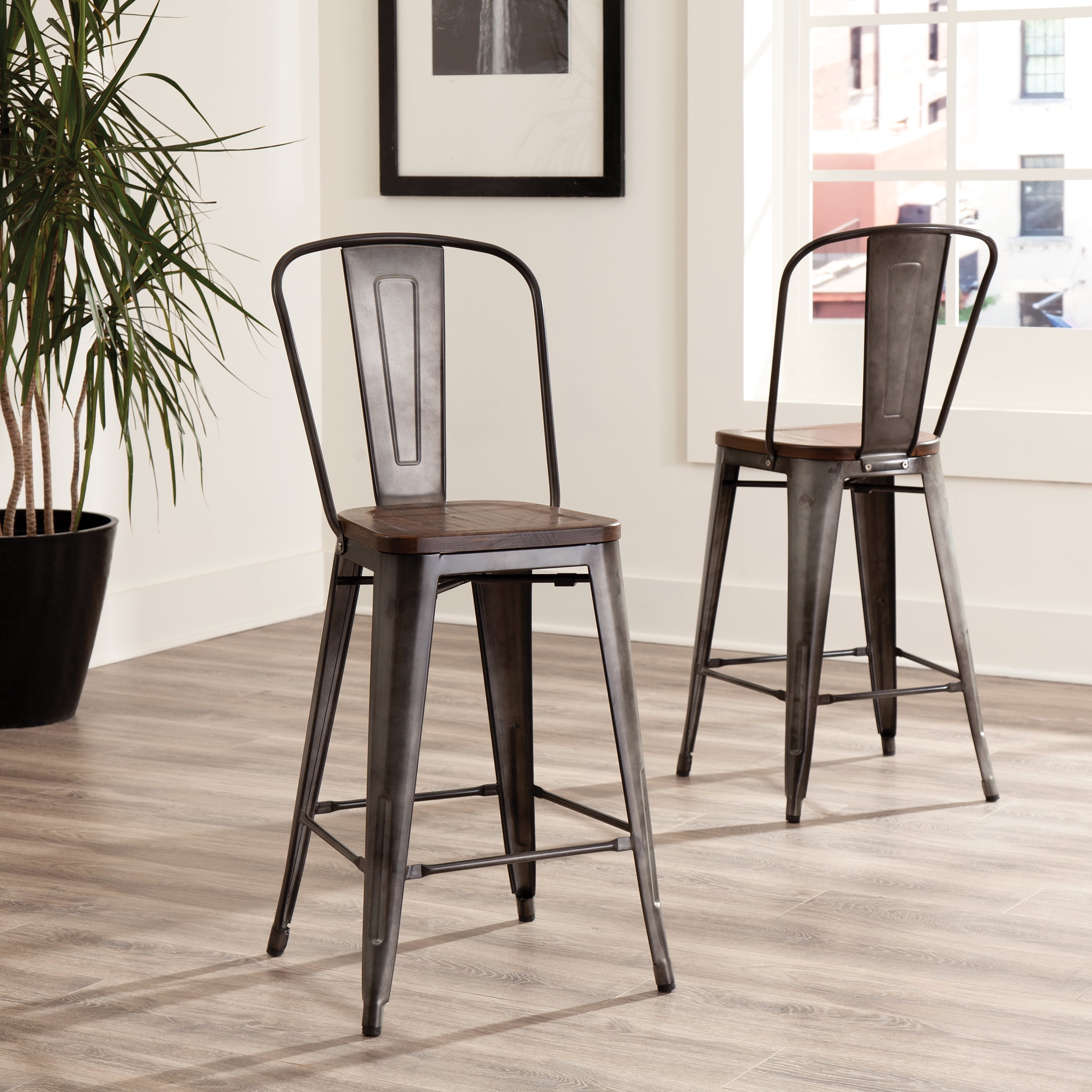 OFM 161 Collection Industrial Modern 4 Pack 26" High Back Metal Stools ...