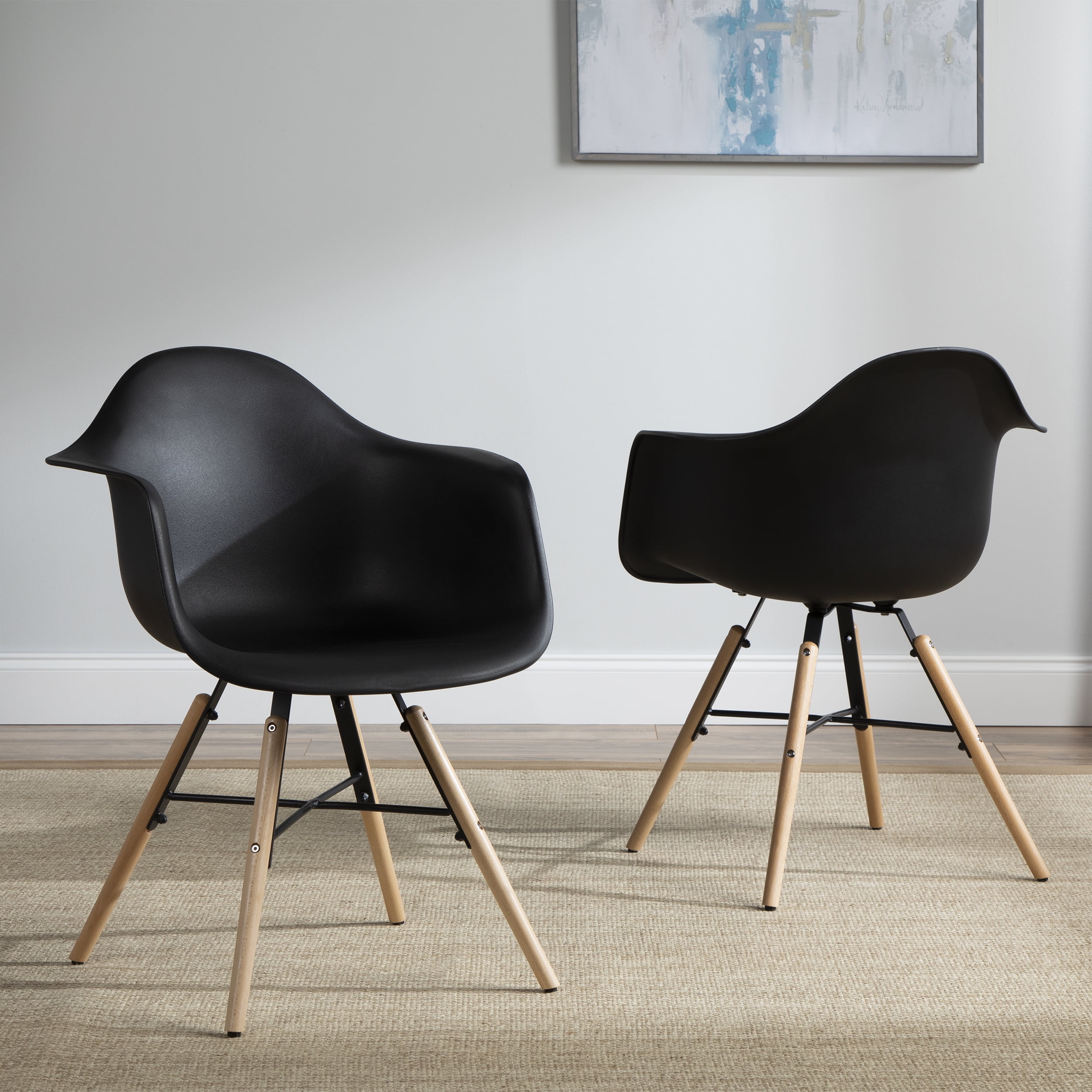 OFM 4 Mid Century Modern Plastic Molded Dining Chairs, Wood Legs ...