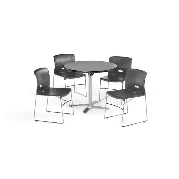 OFM Core Collection Breakroom Set, 36" Round Multi-purpose Folding Table in Gray Nebula, 4 ...
