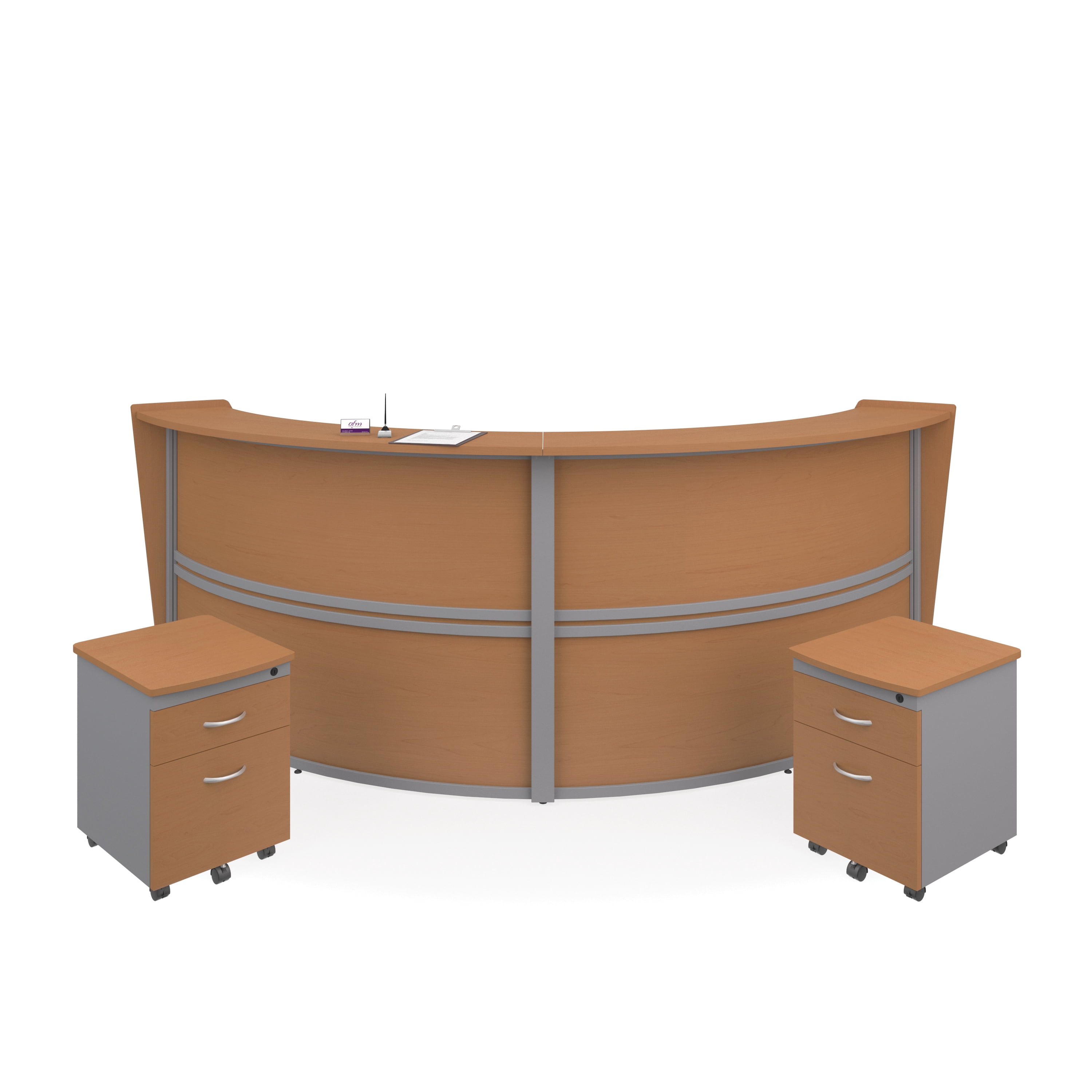OFM Double Curved Reception Station and 2 Mobile Pedestal File Cabinets ...
