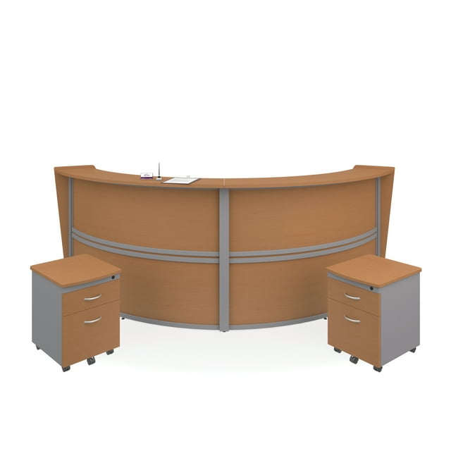 OFM Double Curved Reception Station and 2 Mobile Pedestal File Cabinets ...