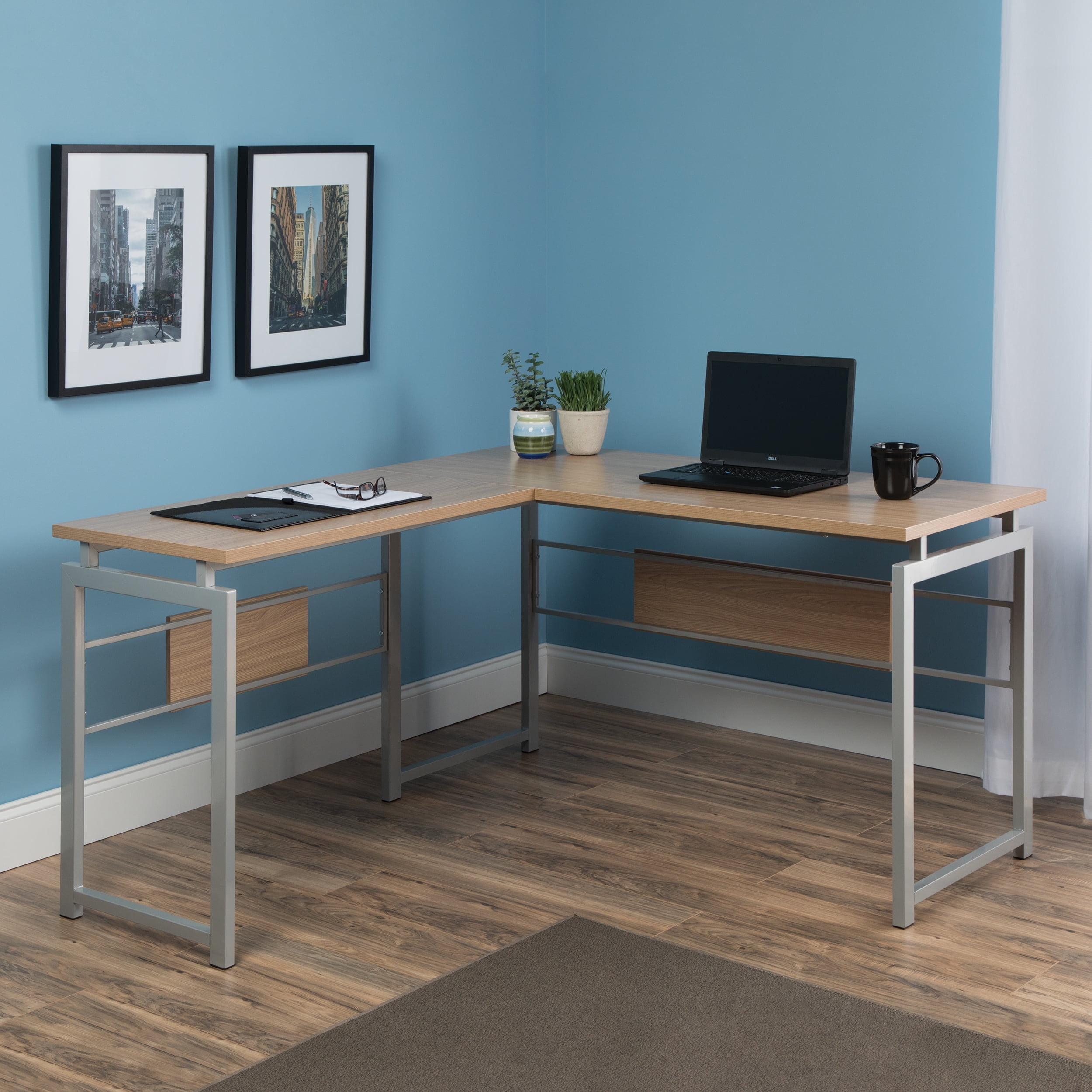 OFM Essentials Collection L Desk with Metal Legs, in Harvest with ...