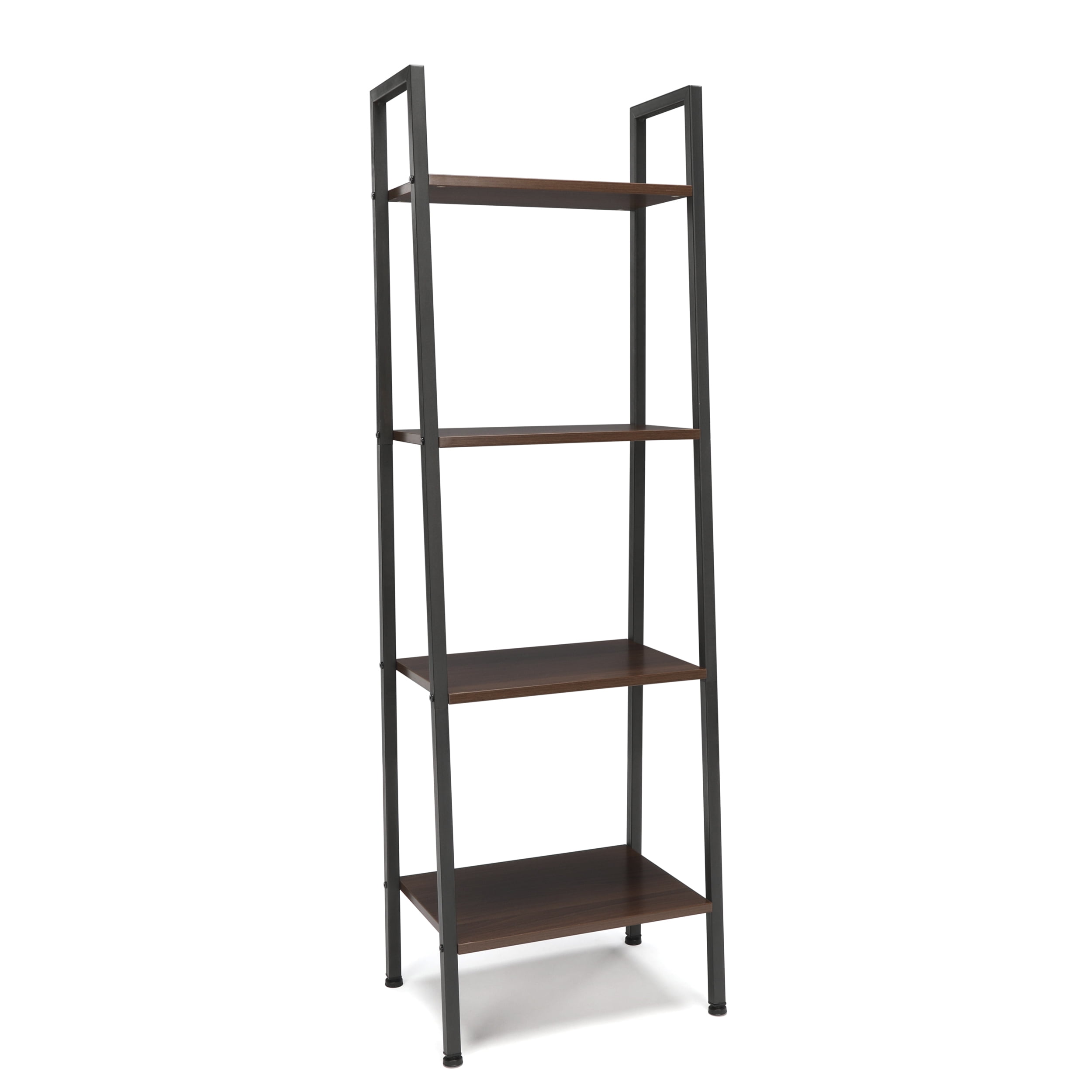 OFM ESS-1045 4-Shelf Free Standing Ladder Bookshelf, Walnut with Gray ...