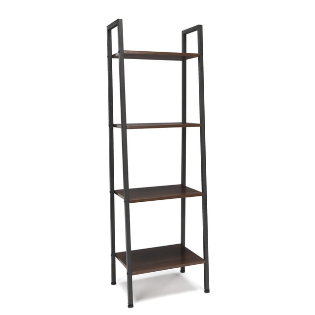 OFM ESS-1045 4-Shelf Free Standing Ladder Bookshelf, Walnut with Gray ...