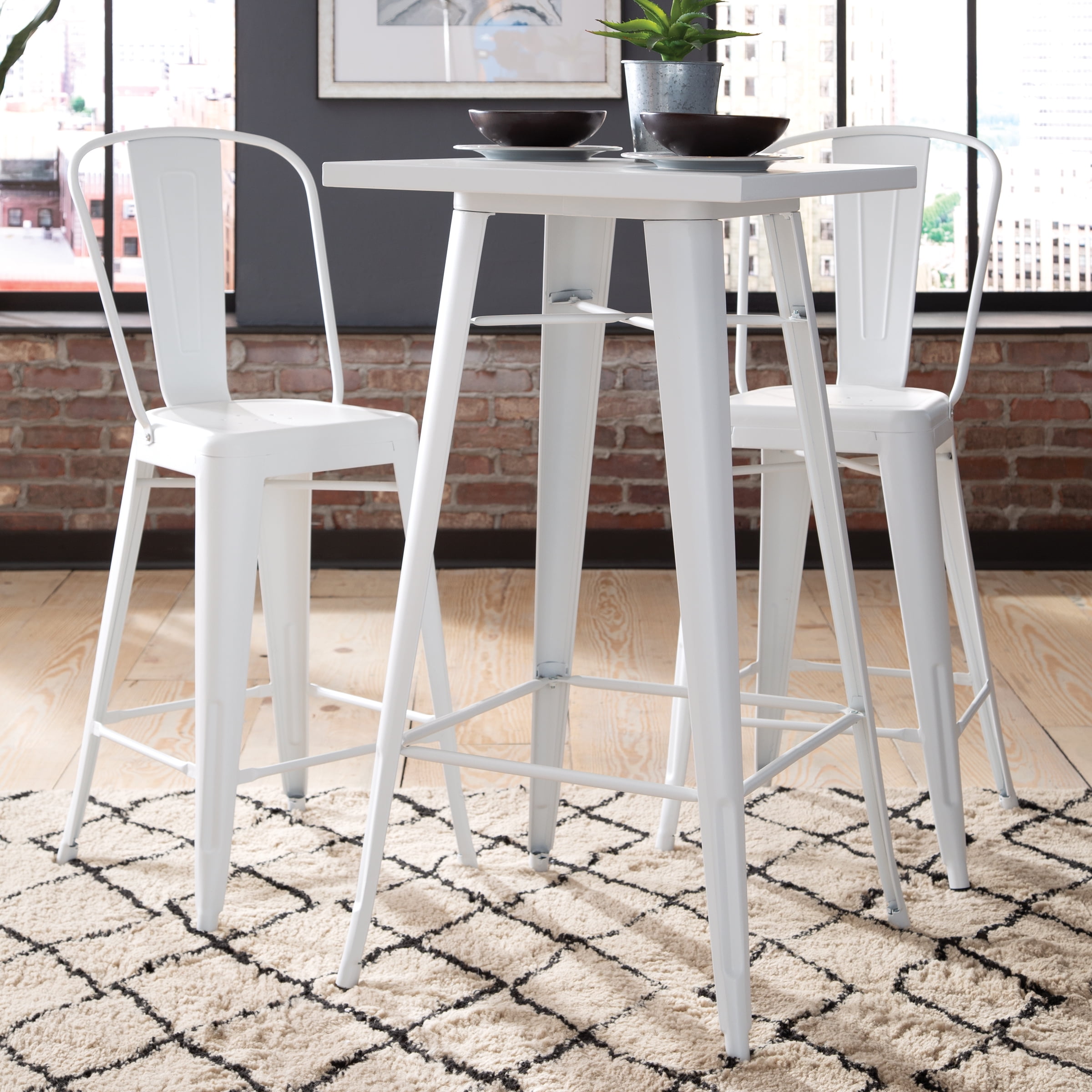 OFM Industrial Modern Bar Table, Galvanized Steel Indoor/Outdoor Table ...