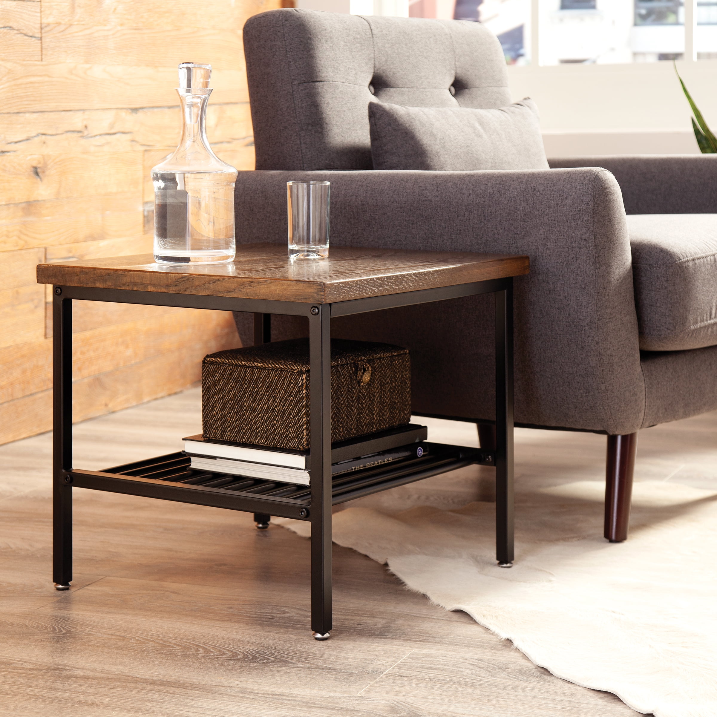 Industrial Modern Side Table with Metal Shelf - Walmart.com