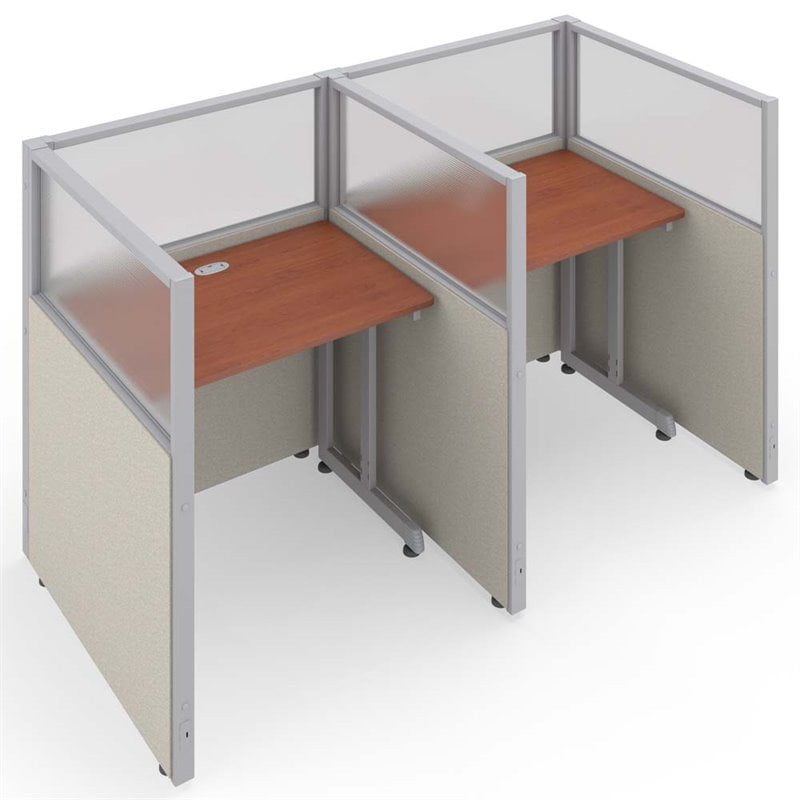 OFM RiZe 1 x 2 Privacy Workstation Unit in Gray Beige and Cherry ...