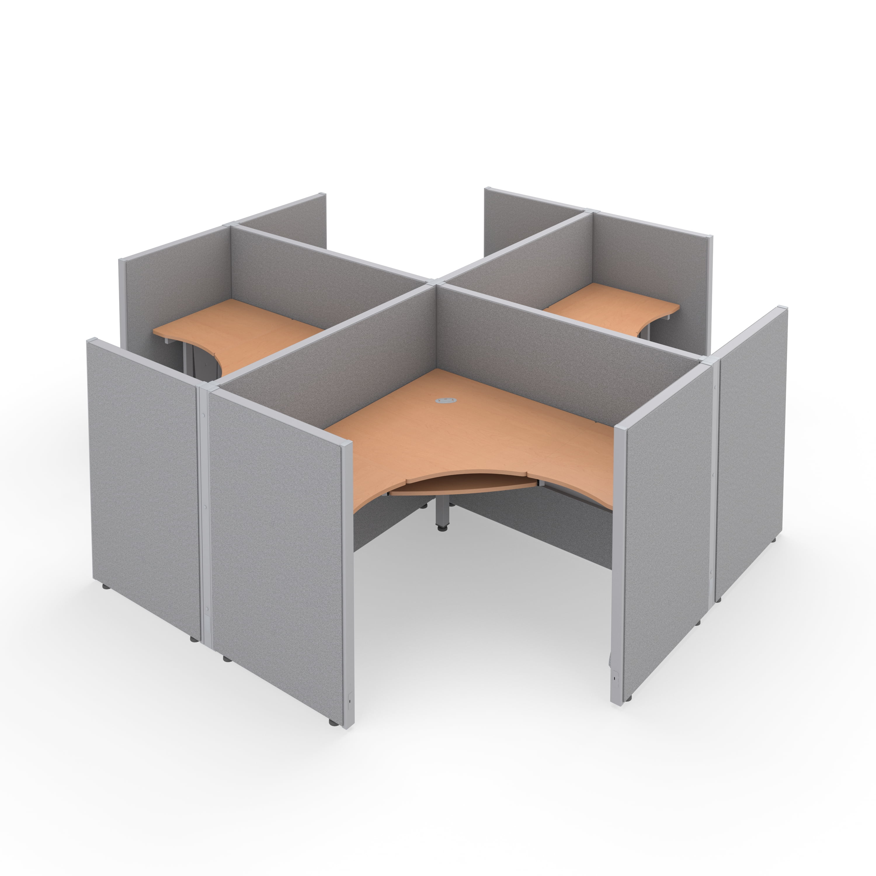4-Unit Full Vinyl Panels Workstation Kit, 2 x 2, Gray with Maple Desk ...