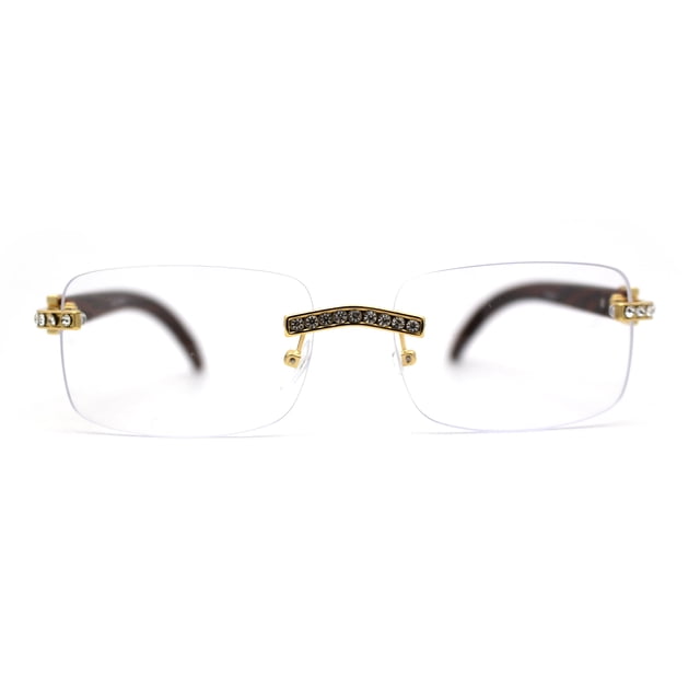 OG Rhinestone Stud Rimless Rectangle 90s Hip Hop Rapper Gold Brown ...