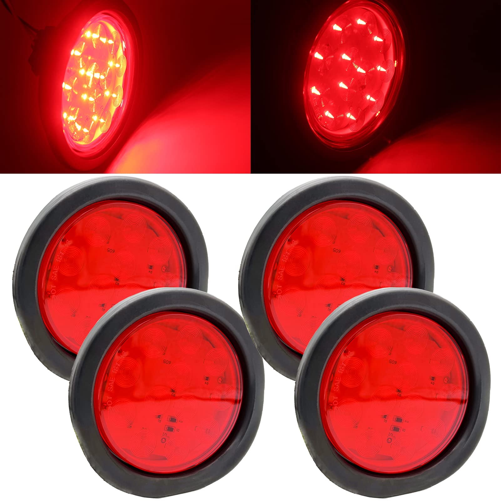 OGATOO 4 PCS Red KEF16 Round 4 Inch Trailer Tail Lights for Truck with ...