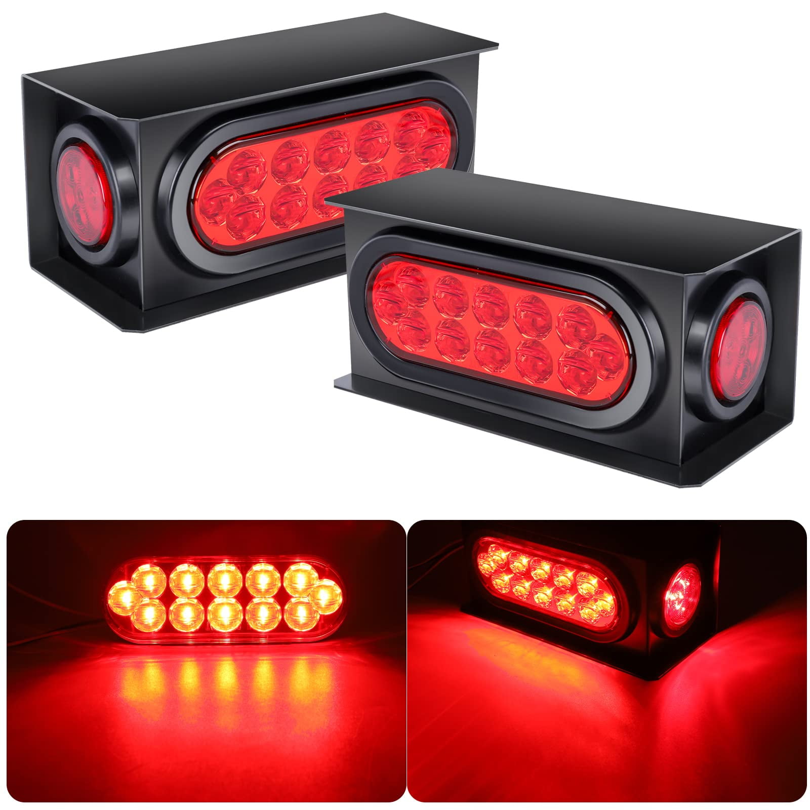 OGATOO Steel Trailer Light Boxes Housing Kit, Red Oval 6" Tail Stop ...
