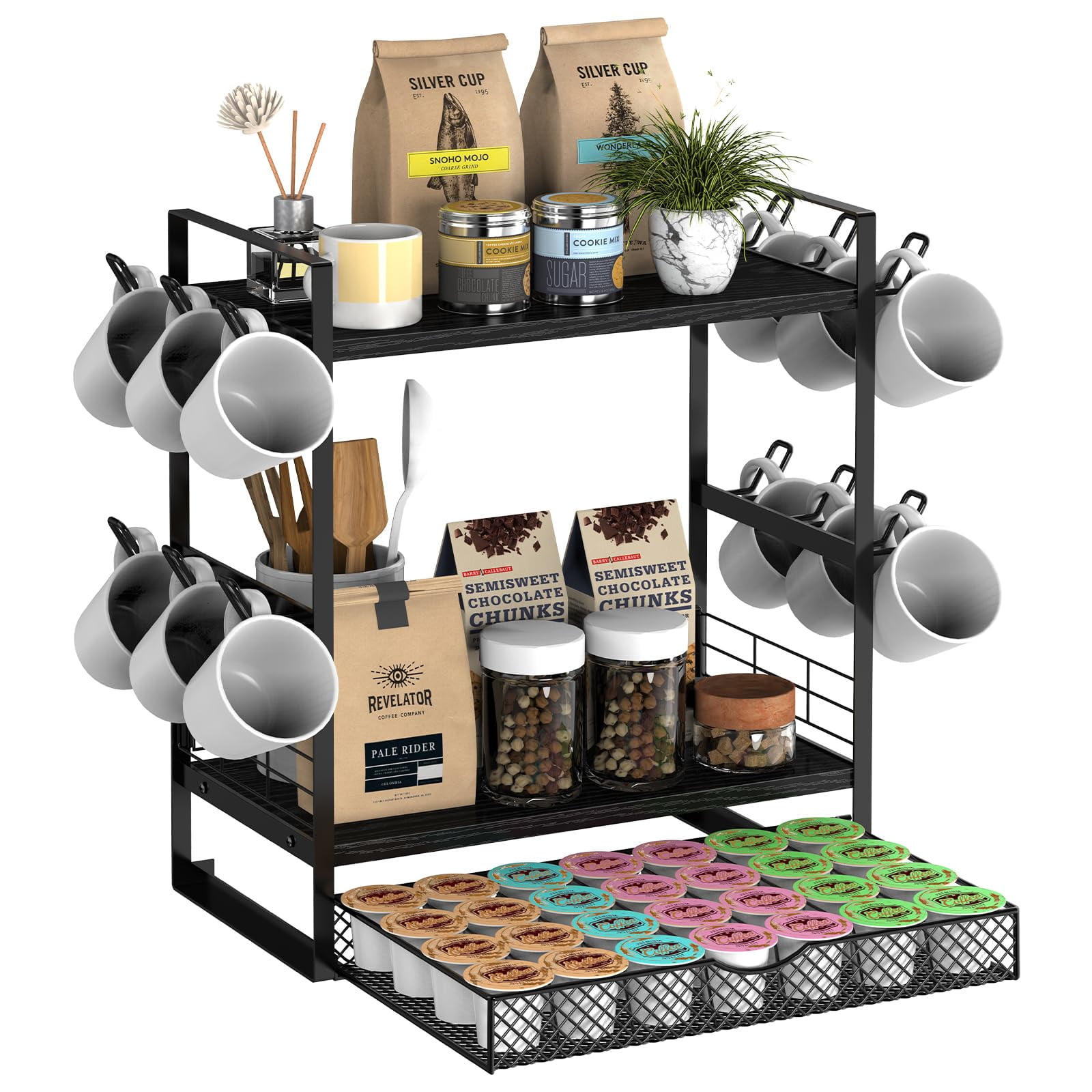 OGEMXU Coffee Bar Organizer, 3 Tier Station for Countertop, Mug Cup ...
