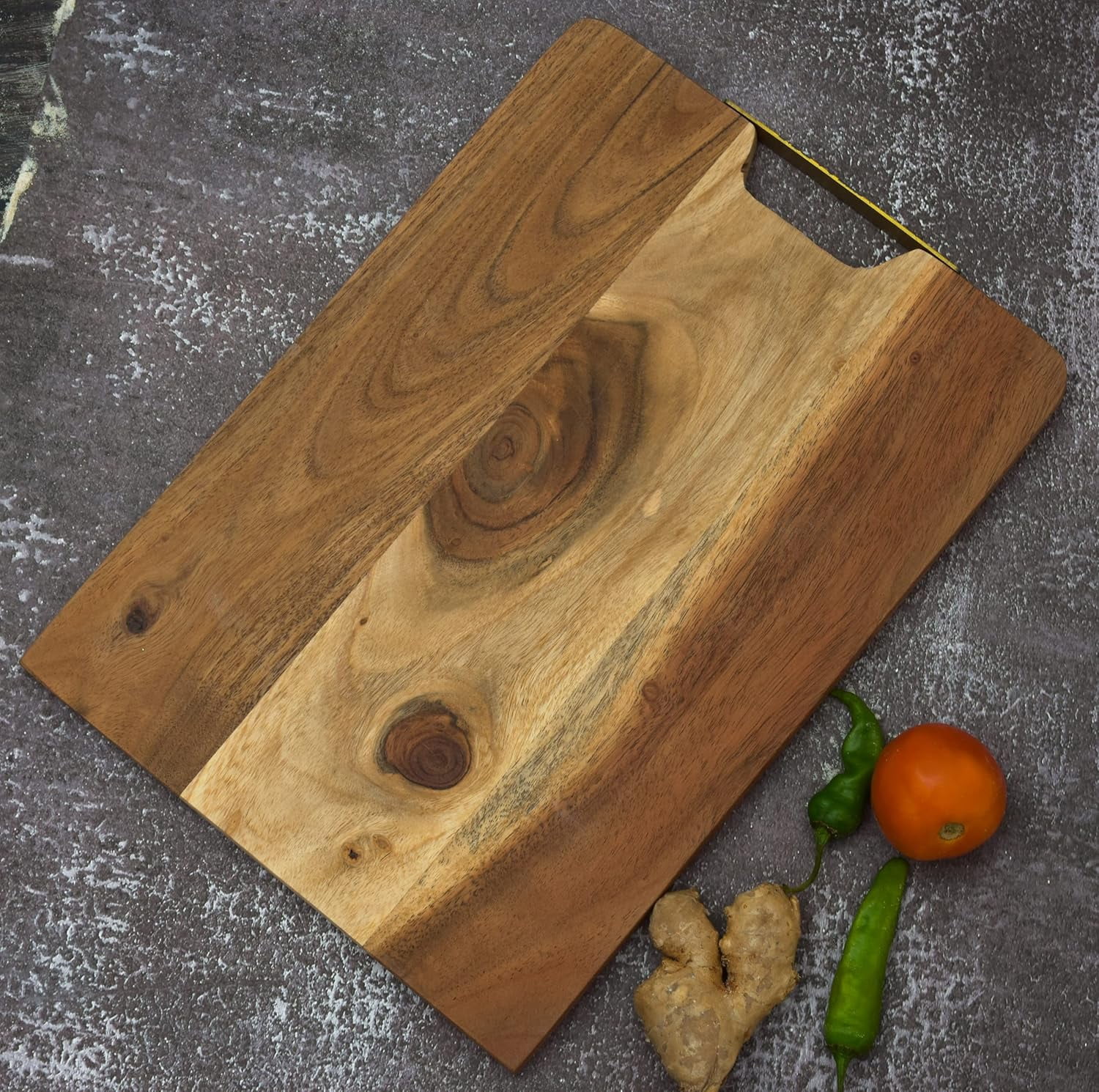 OGGN Acacia Natural Wood Chopping Board with Centre Iron Handle Durable ...