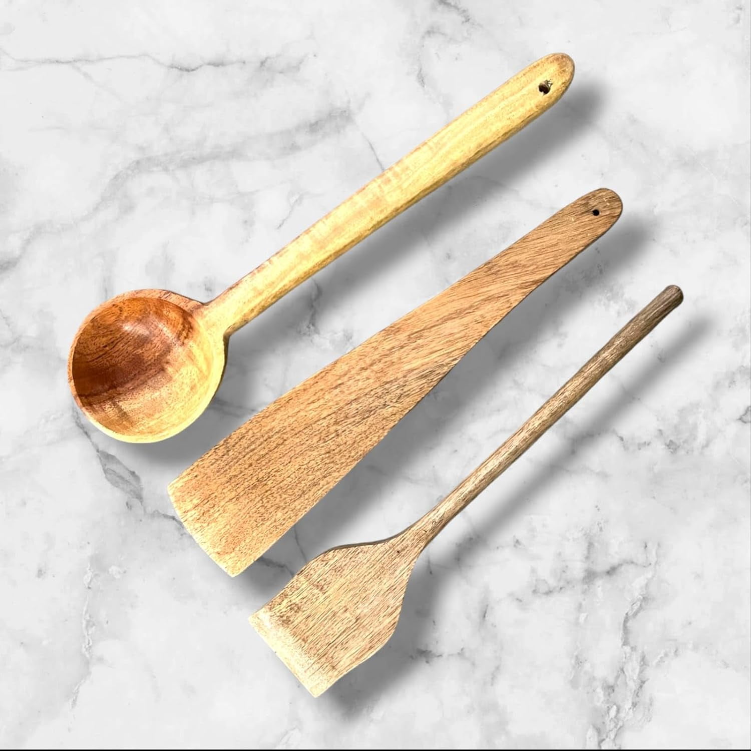 OGGN Handmade Neem Wood Spoon Spatula Set of 3 Wooden Spoons Spatulas ...