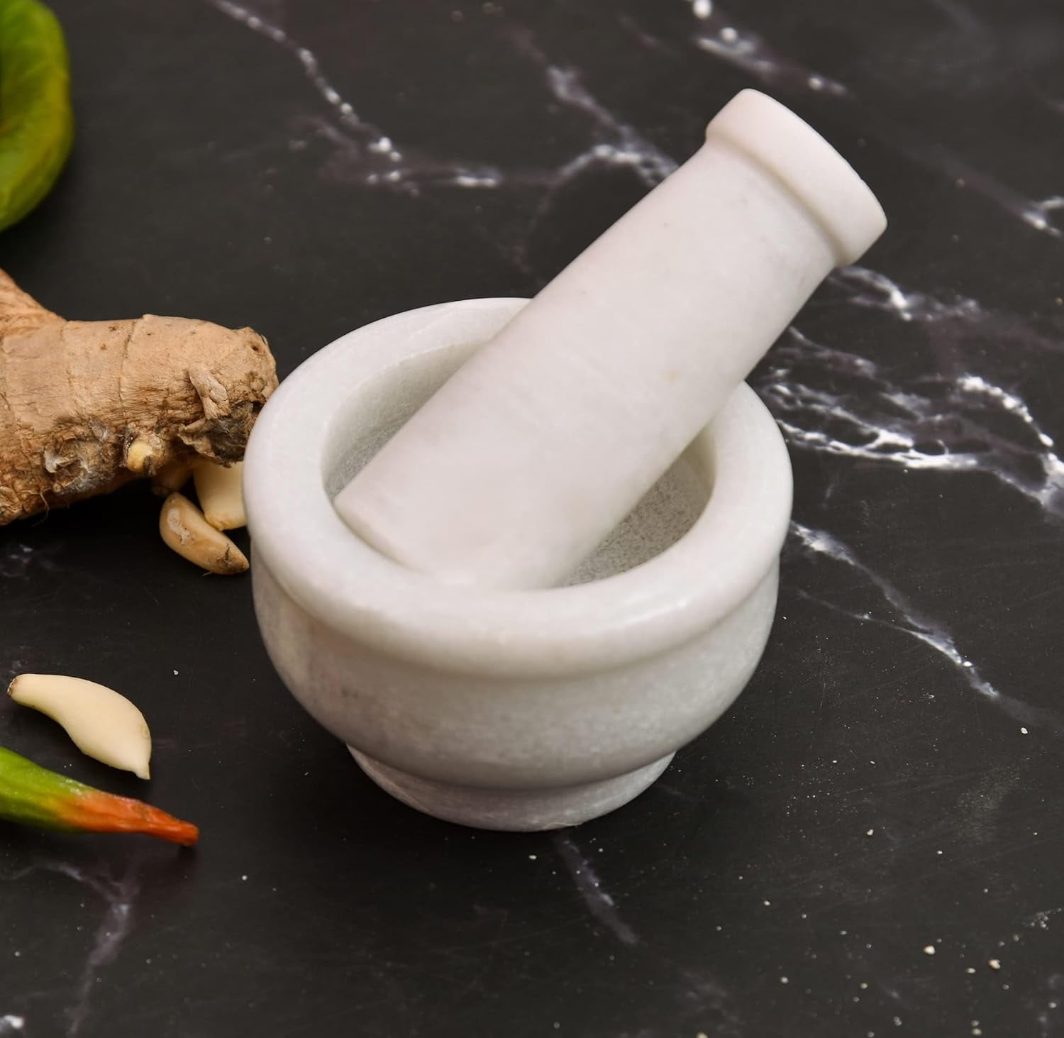 OGGN White Marble Mortar Pestle Set Imam Dasta Natural Stone Okhli ...