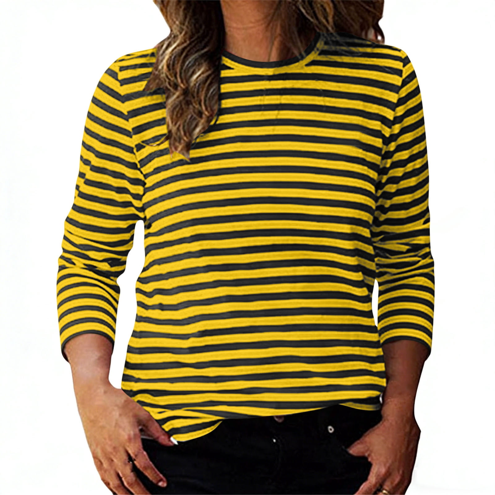 OGLCCG 3/4 Length Sleeve Womens Tops Striped Printed Round Neck Cute ...