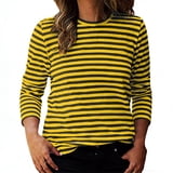 OGLCCG 3/4 Length Sleeve Womens Tops Striped Printed Round Neck Cute ...
