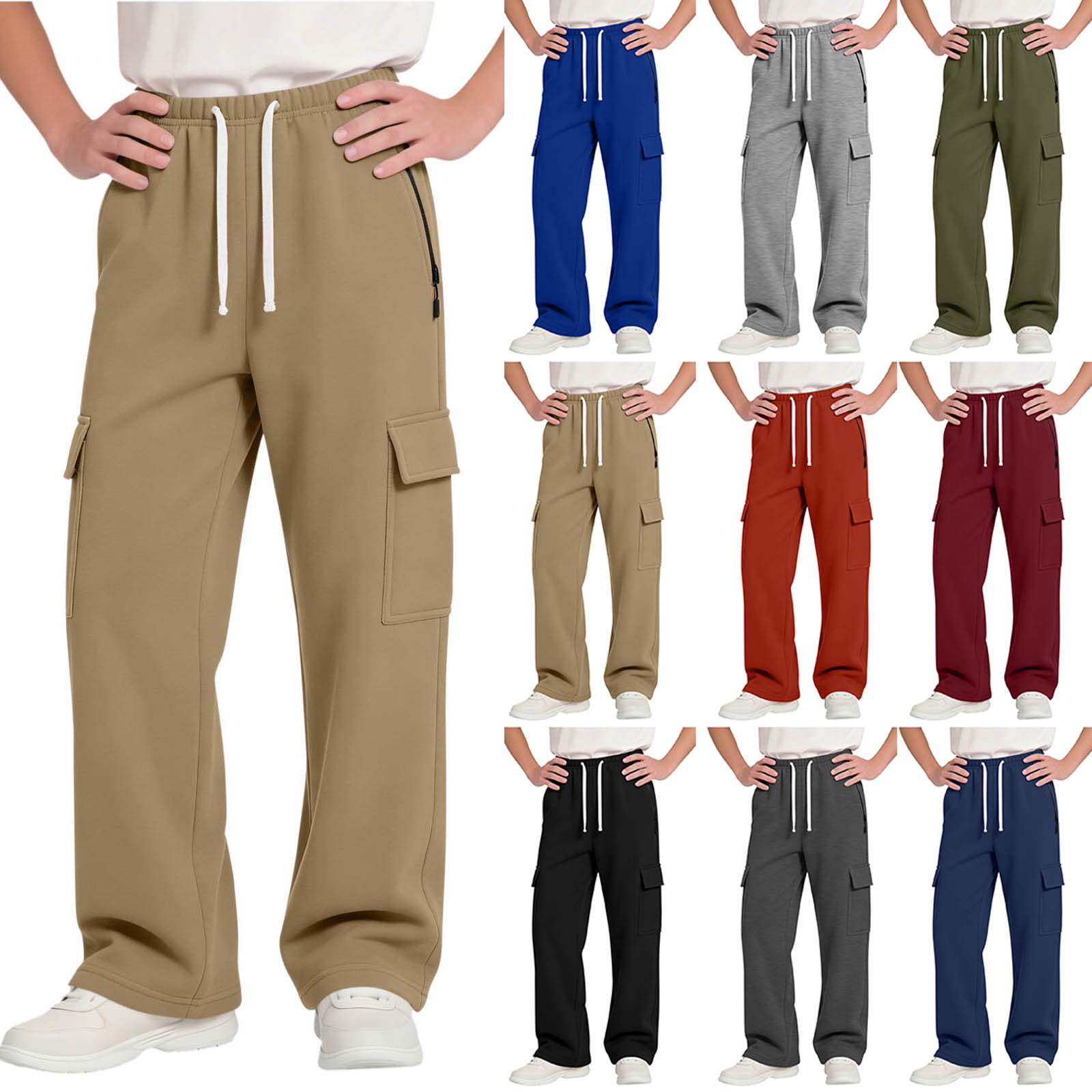 OGLCCG Boys Uniform Cargo Pants Drawstring Wide Leg Athletic Pants Teen ...