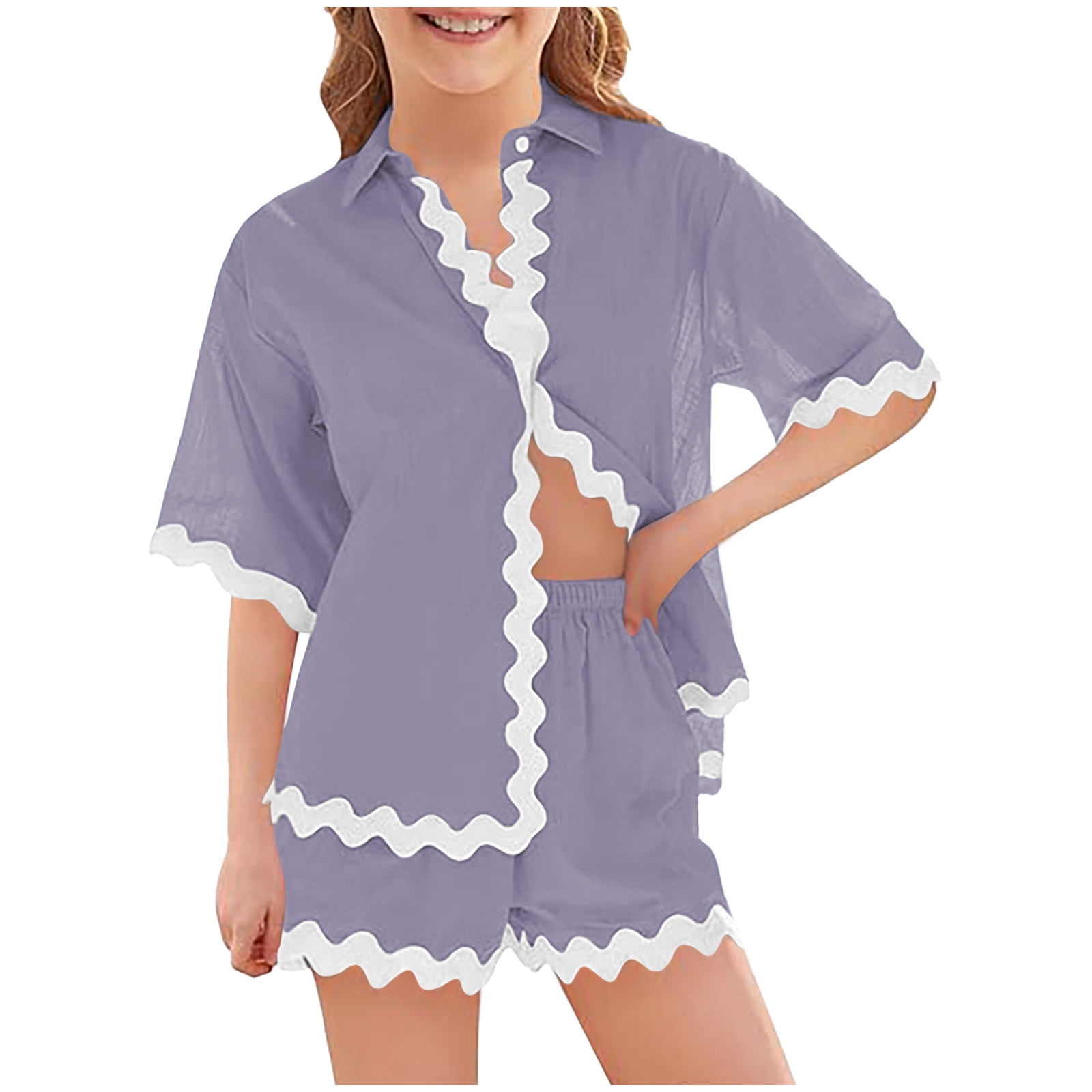 OGLCCG Girls 2 Piece Outfits Cotton Short Sleeve Button Down Shirts and ...