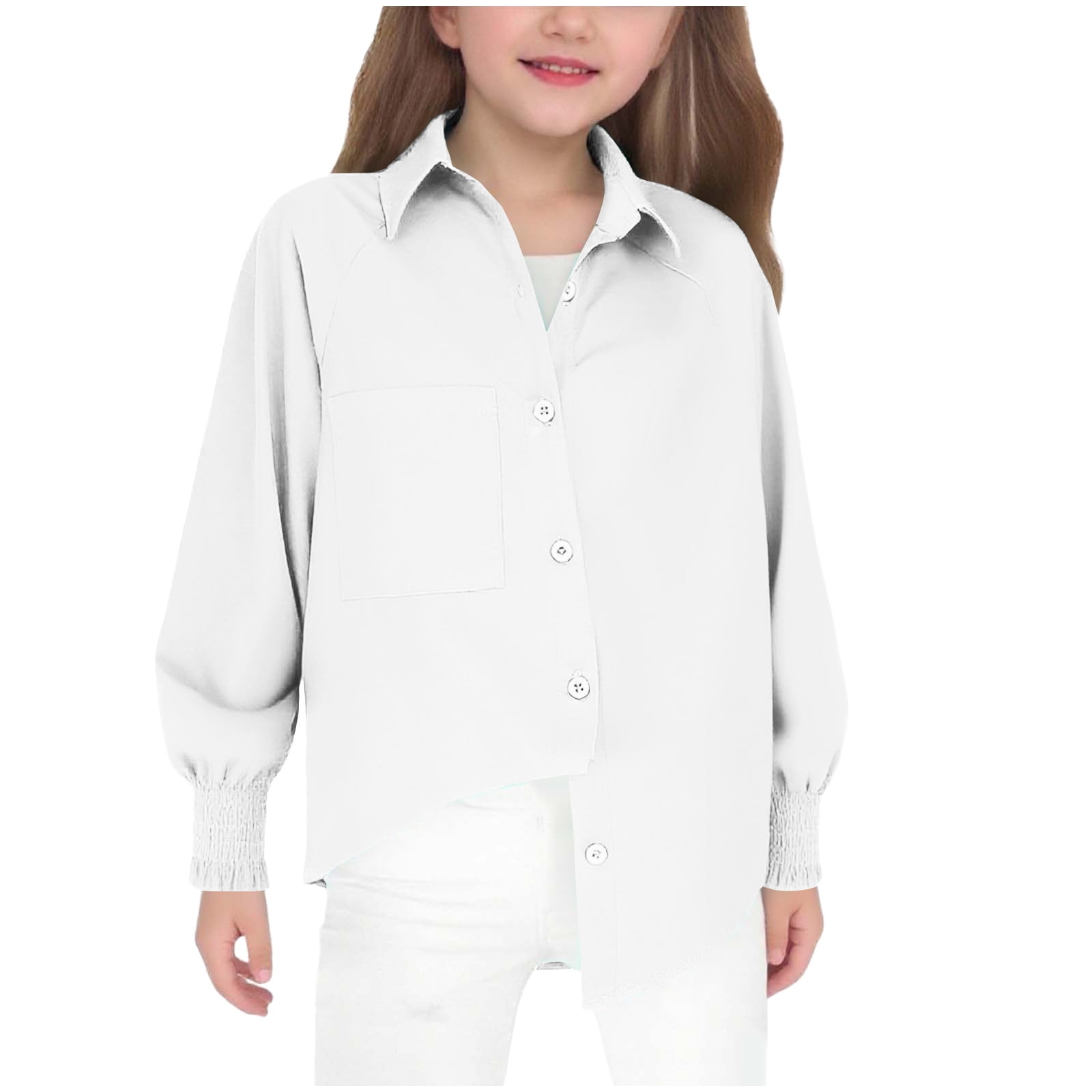 OGLCCG Girls Button Up Shirts Ligthweight Puff Long Sleeve School ...