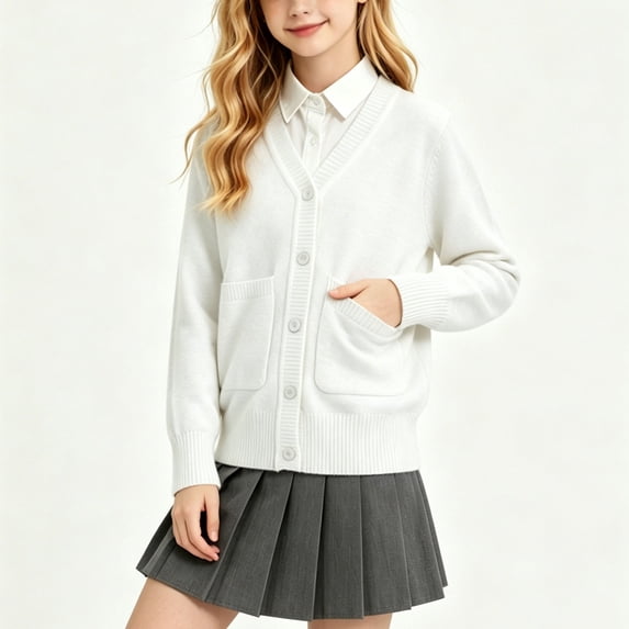 OGLCCG Girls Cardigans School Uniform Sweater Cardigans V-Neck Long ...