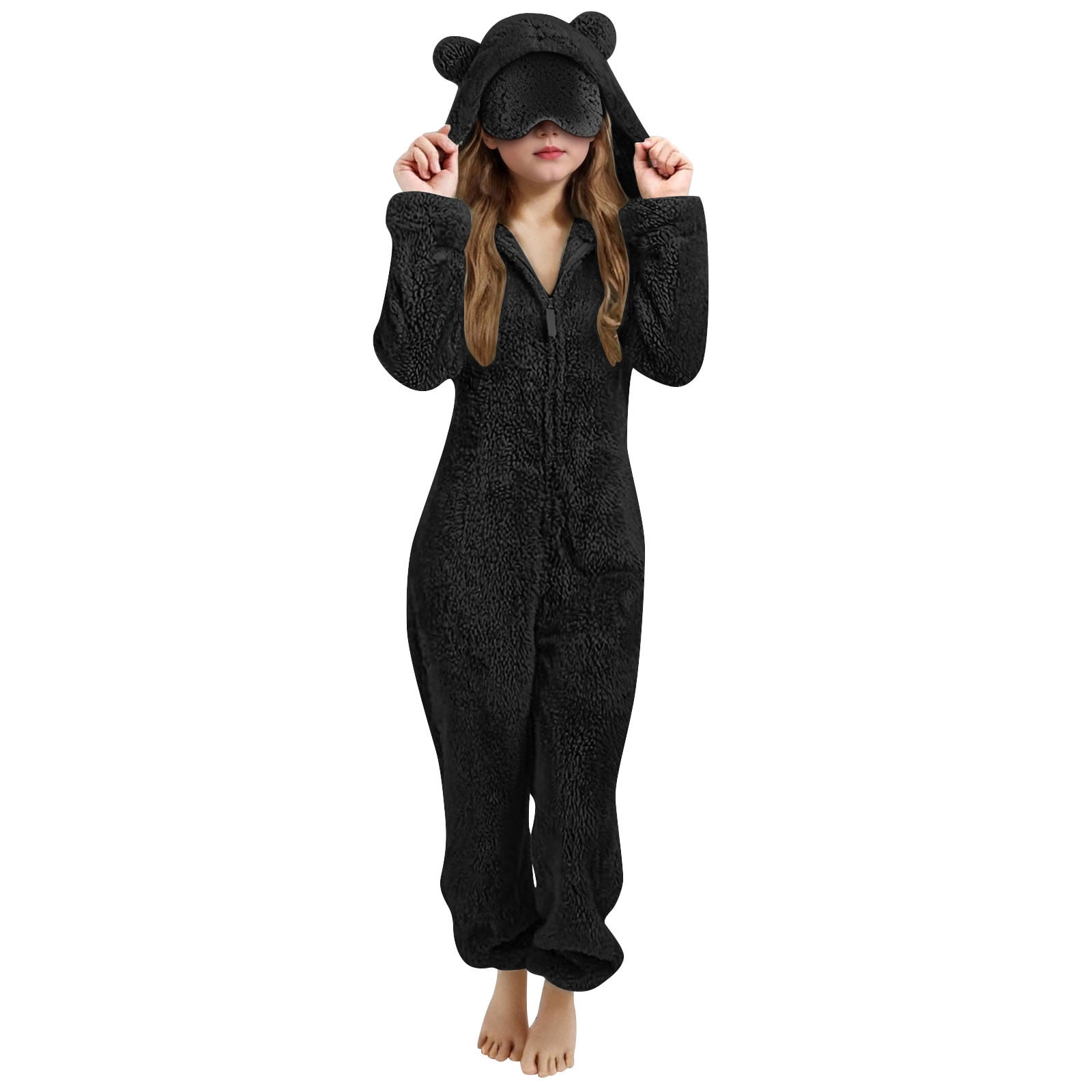 OGLCCG Girls Furry Sherpa Onesie Pajamas One Piece Zipper Hooded Romper ...