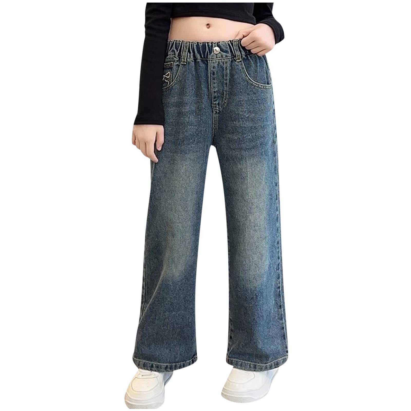 OGLCCG Girls Jeans Pants Baggy Y2K Wide Leg Denim Pants High Waist ...