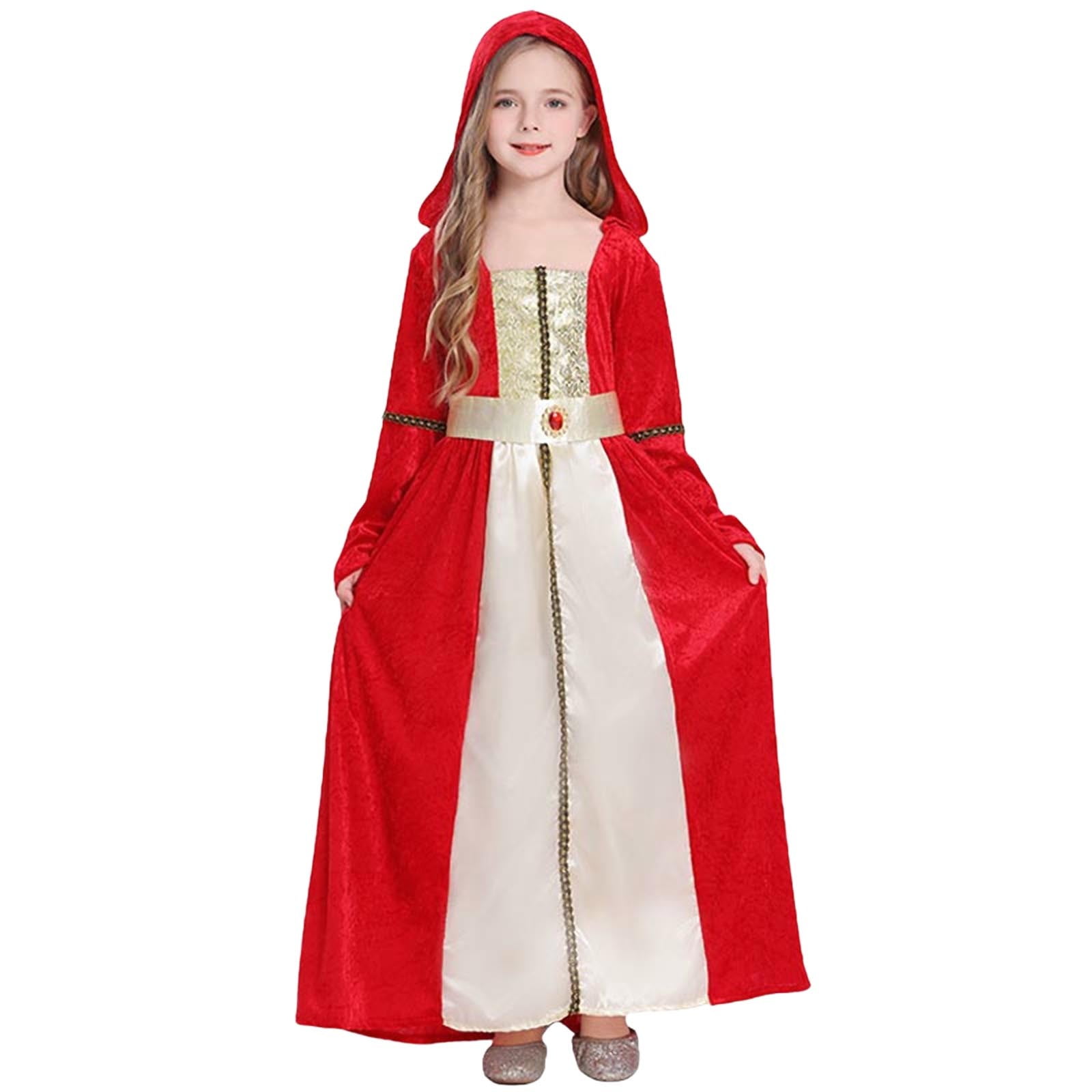 OGLCCG Girls Medieval Princess Dresses Renaissance Long Sleeve Hooded ...