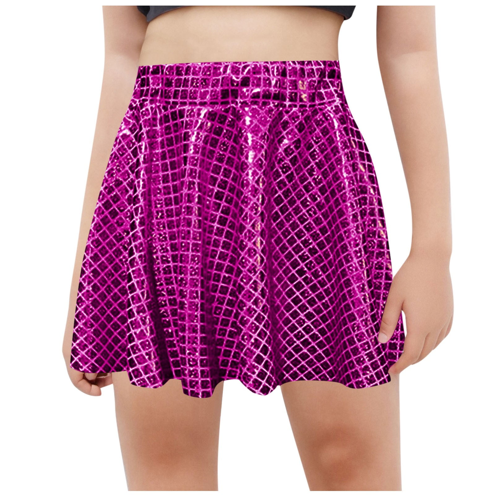 OGLCCG Girls Shiny Mini Skirts Elastic Waist Sparkle A-Line Pleated ...