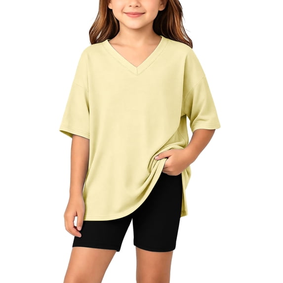 OGLCCG Girls Summer Outfits 2 Piece Athletic Sets Oversized V Neck Side ...