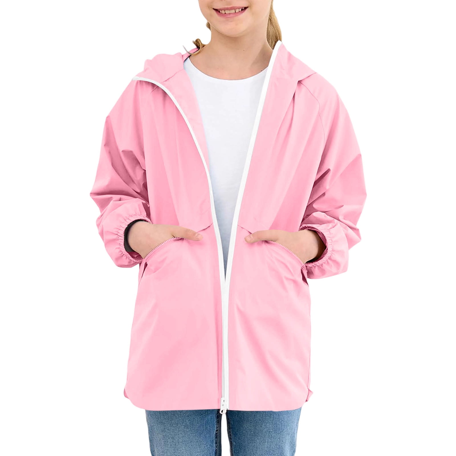 OGLCCG Girls' Waterproof Rain Jacket Fall Lightweight Zip Up Hooded ...