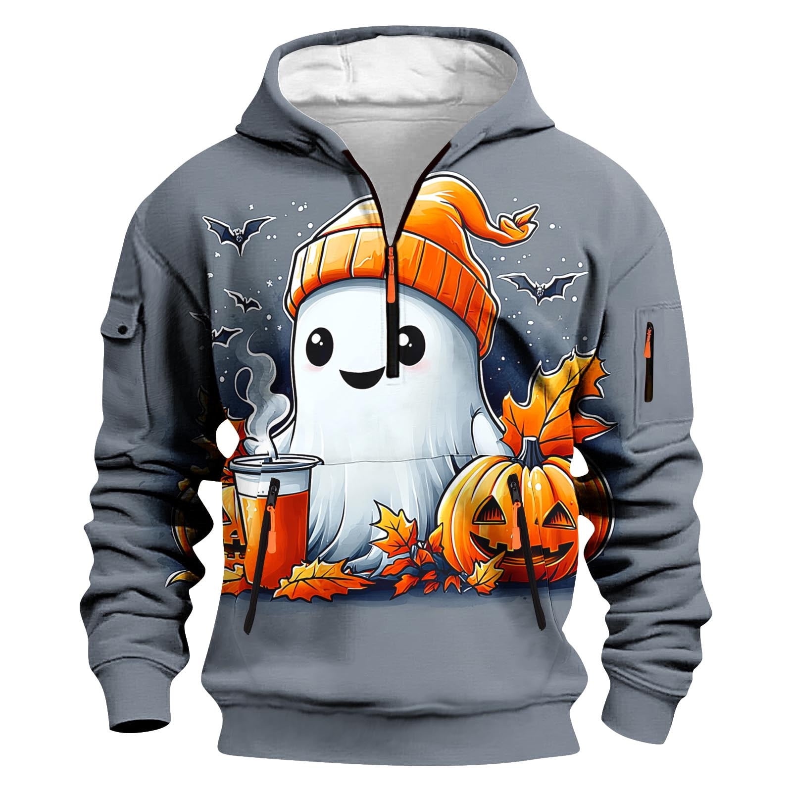 OGLCCG Halloween Hoodie Men Long Sleeve Pumpkin Skeleton Half Zip Pullover Sweatshirt with ...