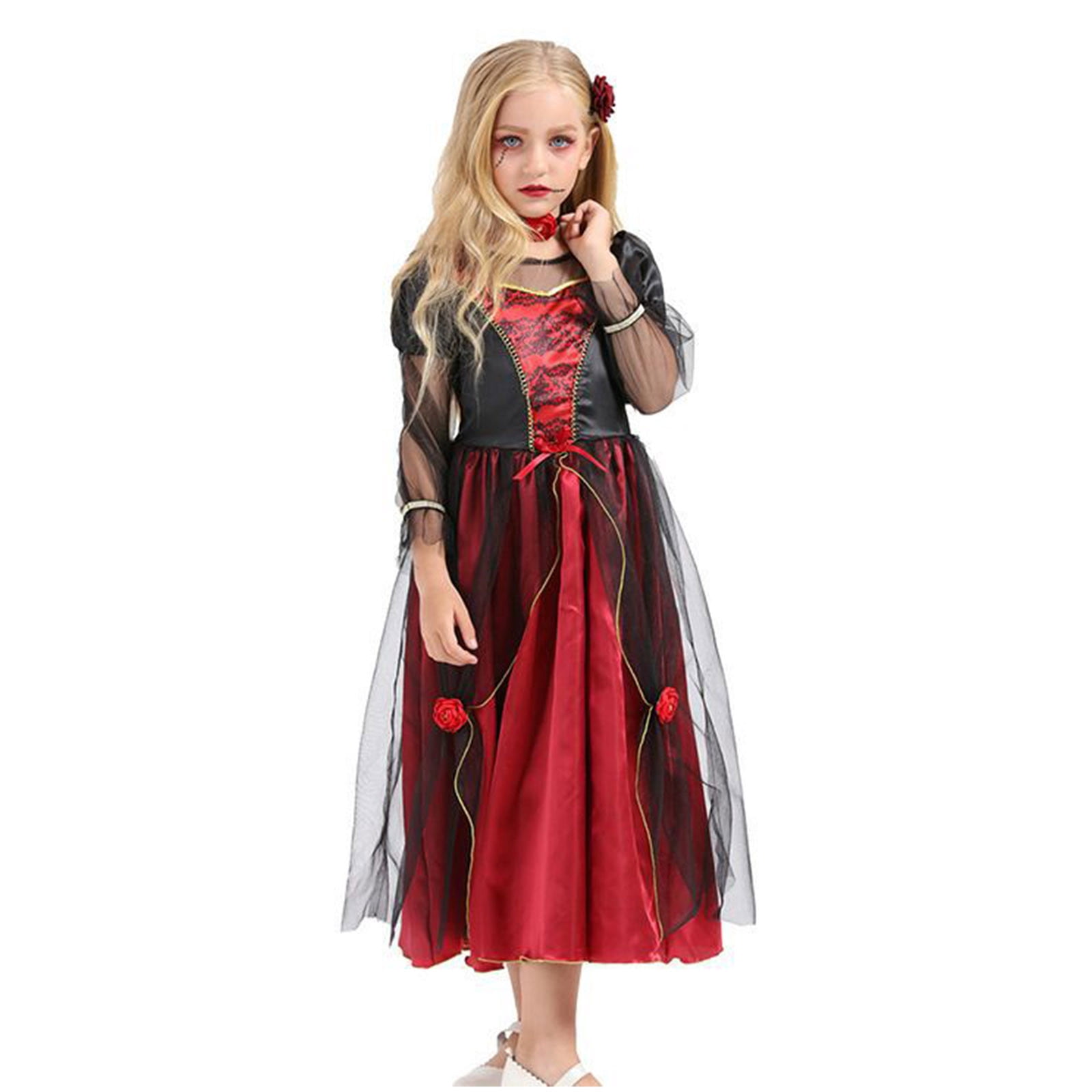 OGLCCG Halloween Vampire Costume for Girls Lace Long Sleeve Black Red ...