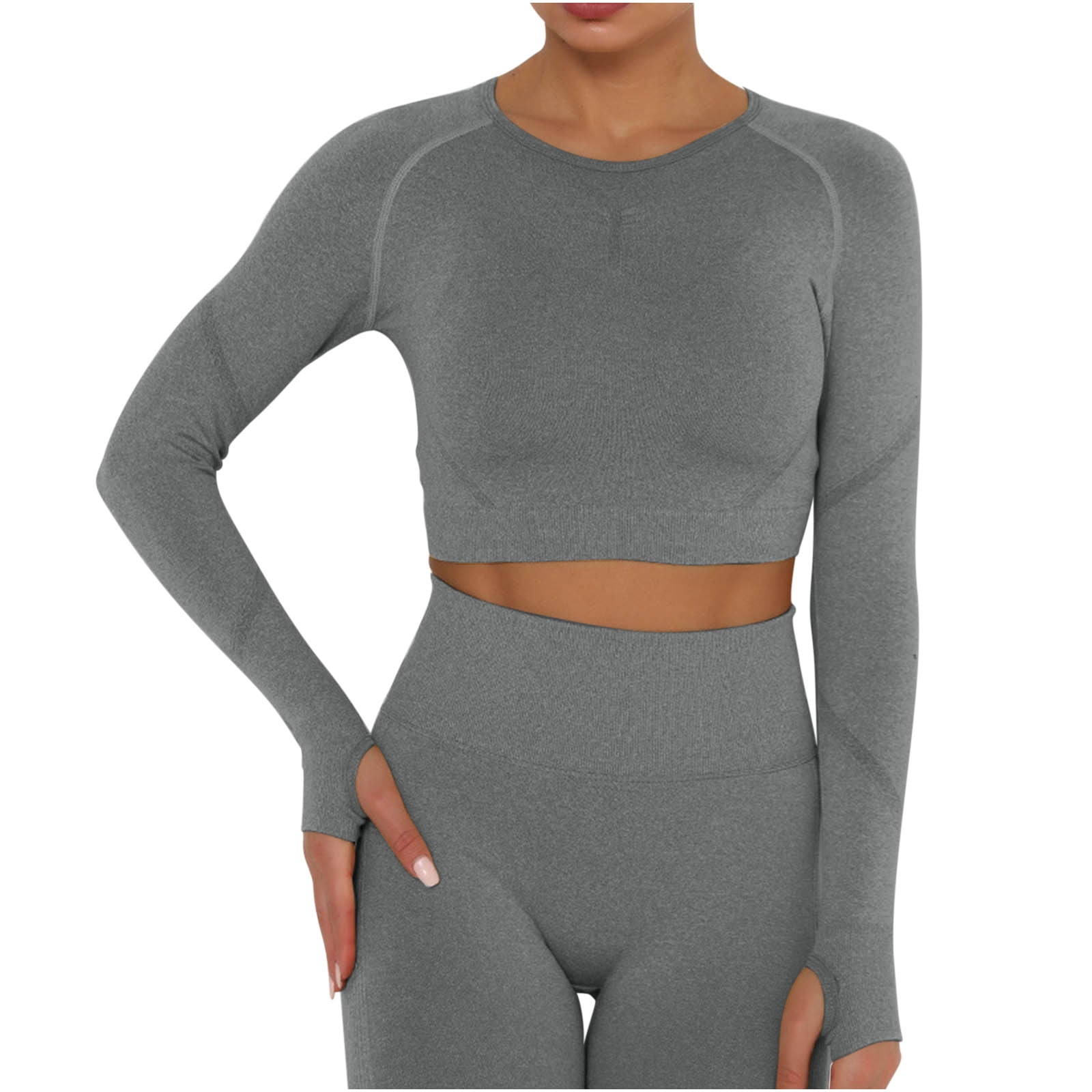 OGLCCG Long Sleeve Crop Tops for Women Workout Cropped Top Bulit-in Bra Yoga Slim Fit Athletic ...