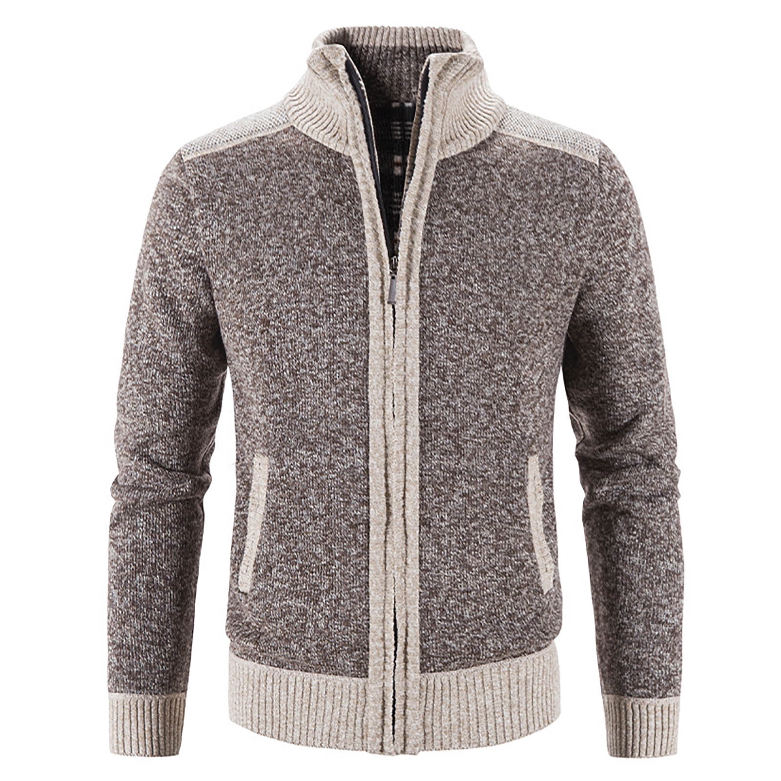 OGLCCG Men Stand Collar Cardigan Sweater Casual Slim Fit Fleece Sherpa ...