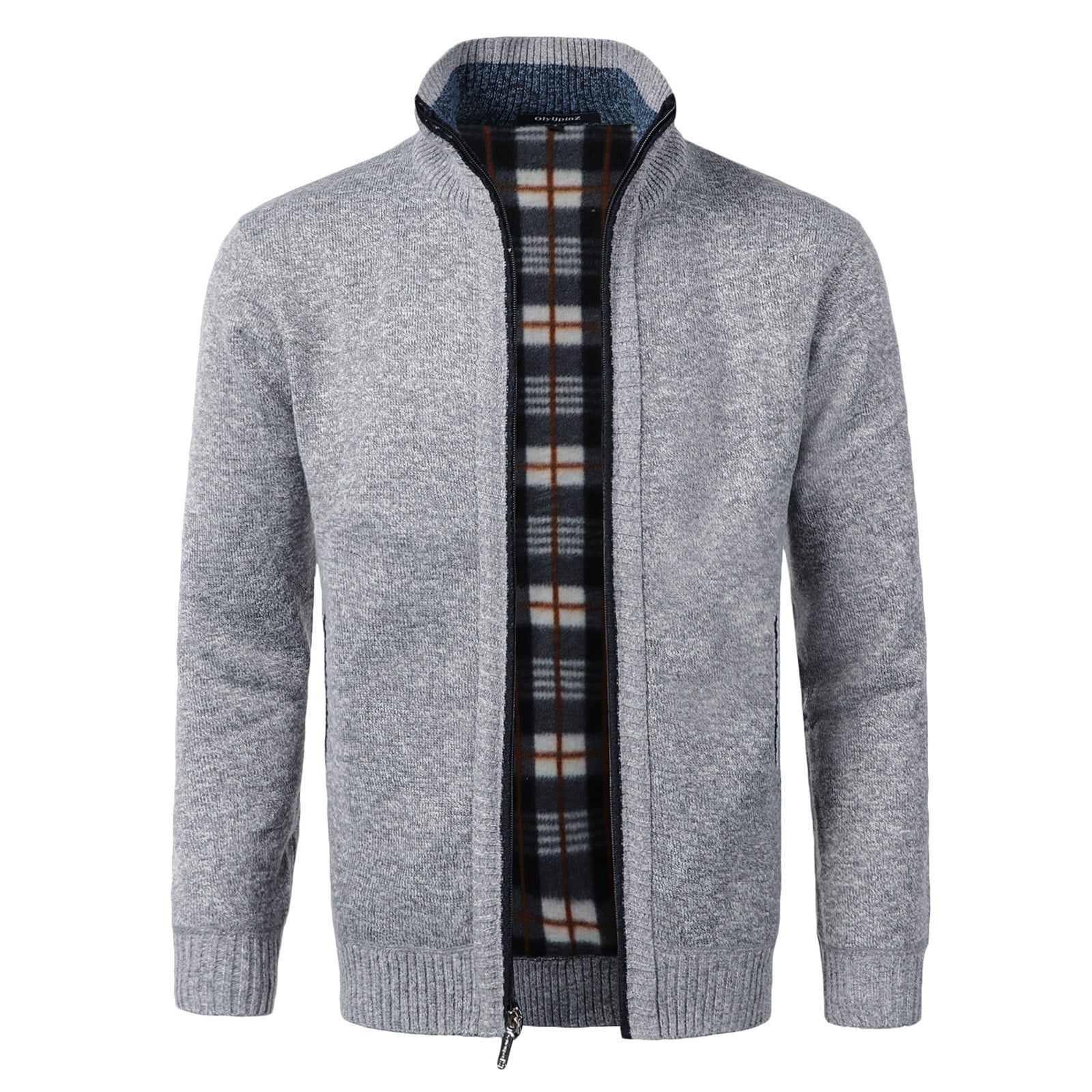 OGLCCG Men Stand Collar Cardigan Sweater Casual Slim Fit Fleece Sherpa ...