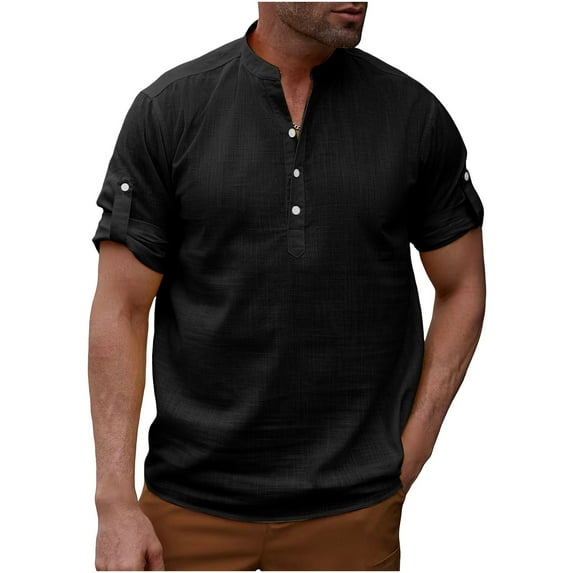 OGLCCG Men's Cotton Linen Henley T-Shirt Long Sleeve V Neck Button Up ...